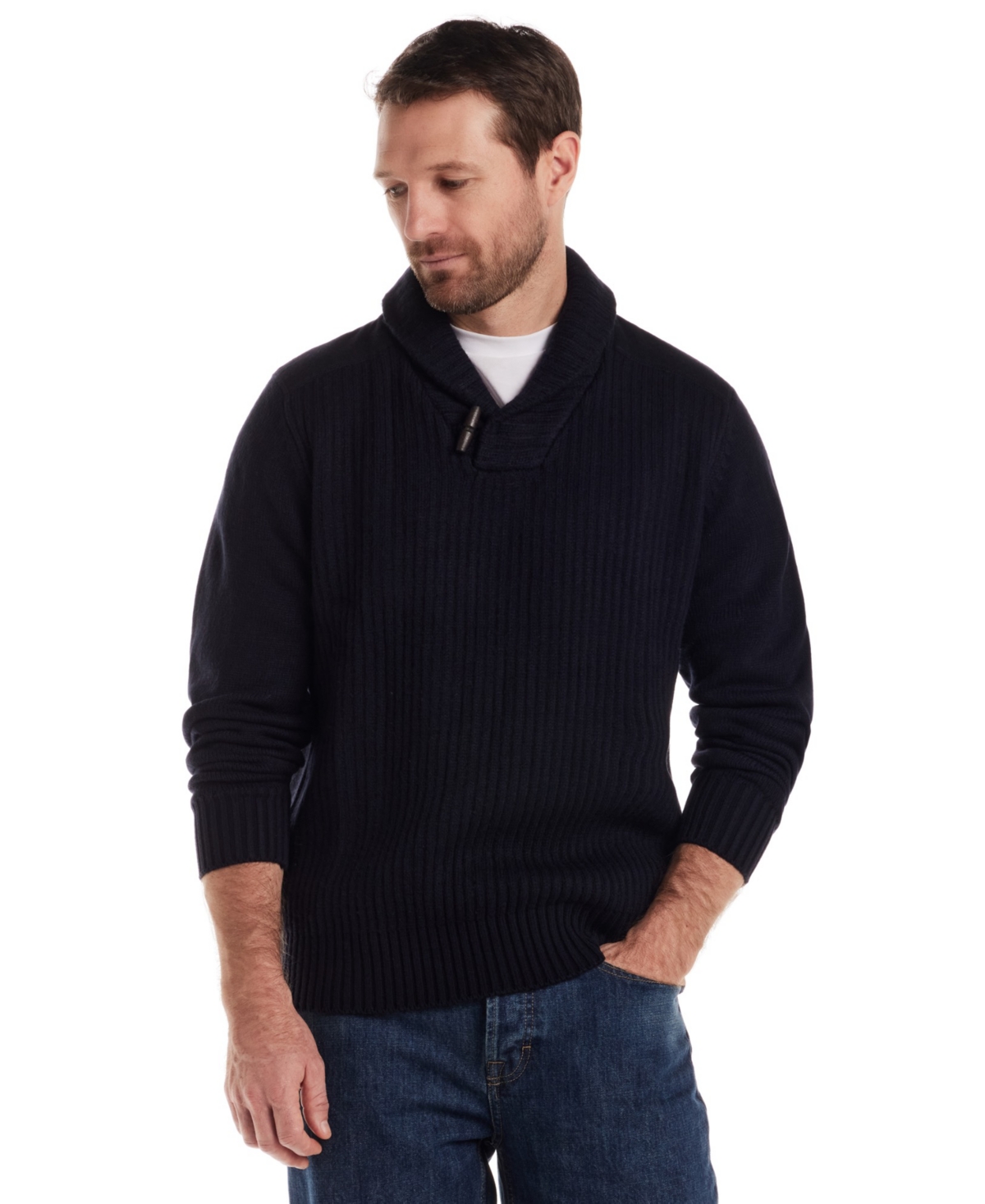 Weatherproof Vintage Mens Fisherman Shawl Pull On Sweater - Navy