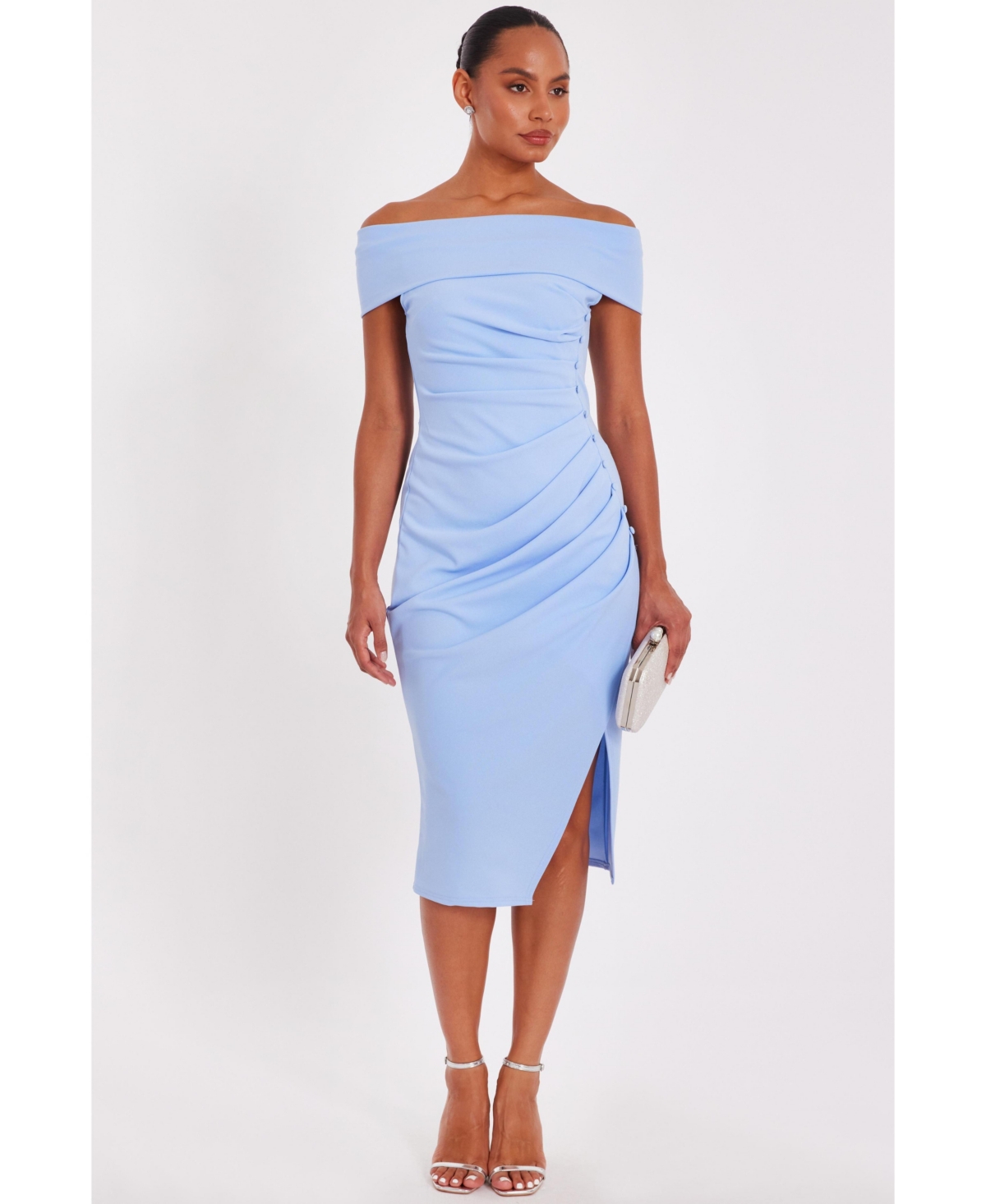 Click here for Quiz Womens Scuba Crepe Bardot Midi Dress With But... prices