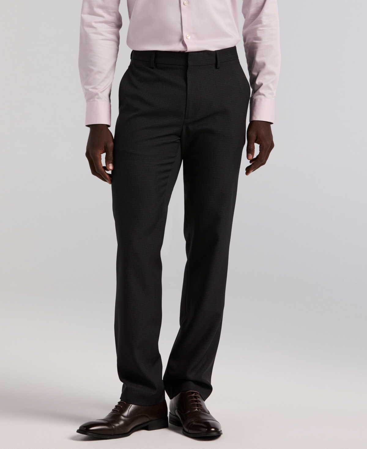 Perry Ellis Portfolio Mens Modern-Fit Stretch Solid Resolution Pants - Black Check Pattern