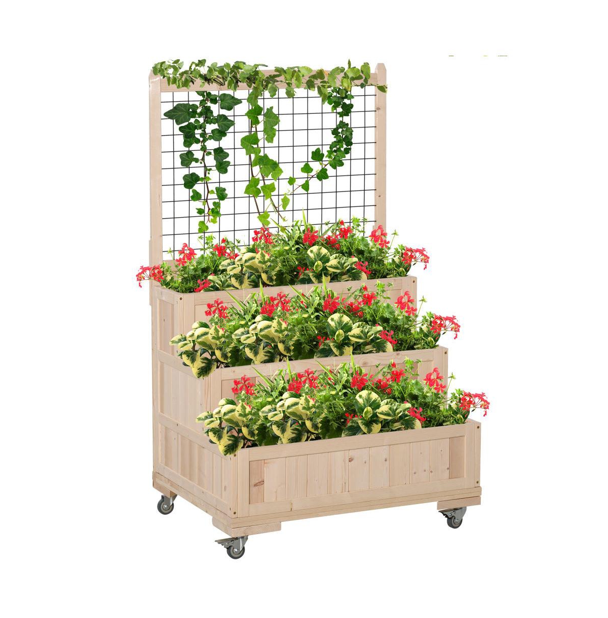 Chic Crate Outsunny 3-Tier Raised Garden Bed with Trellis - Brown