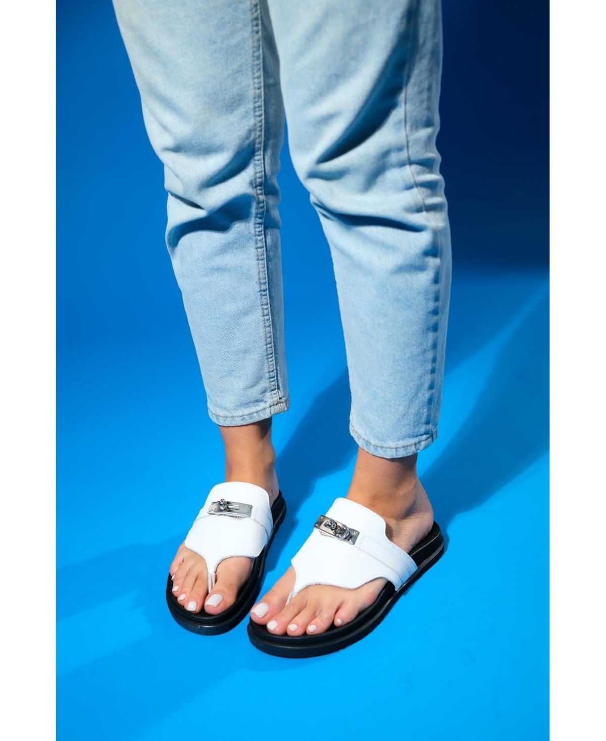 Click here for Anton Leather Flat Sandal (Women) - White leather prices