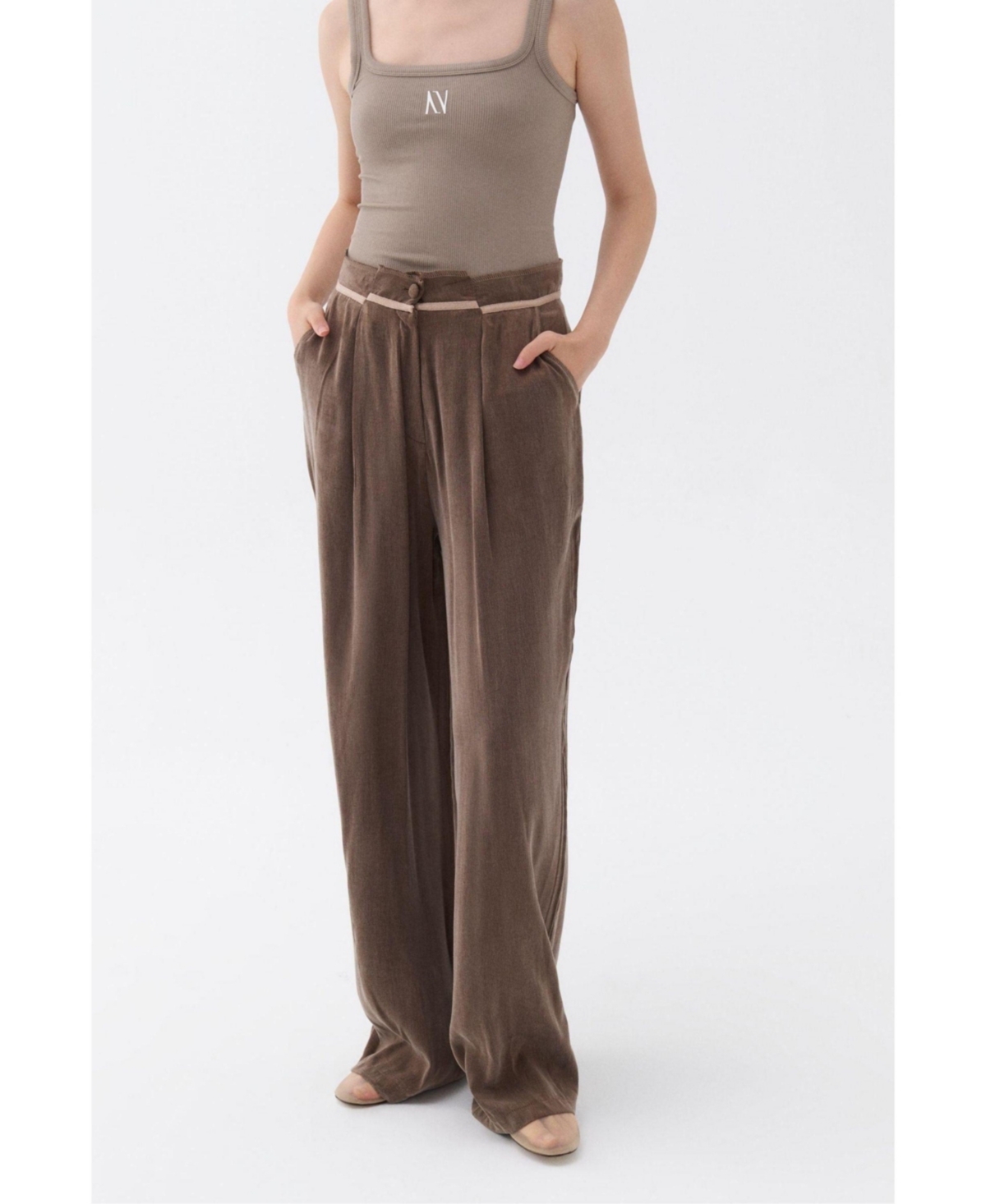 Click here for Nocturne Womens Pleated Palazzo Pants - Brown prices