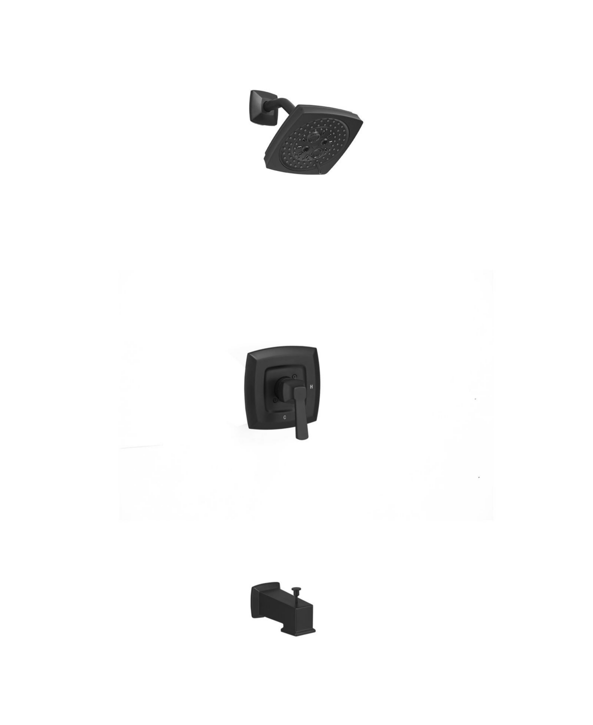 Single Handle 2-Spray Rainfall Square Shower Faucet Set 1.8 Gpm with Tub Spout Combo High pressure in Brushed Gold - Matte black