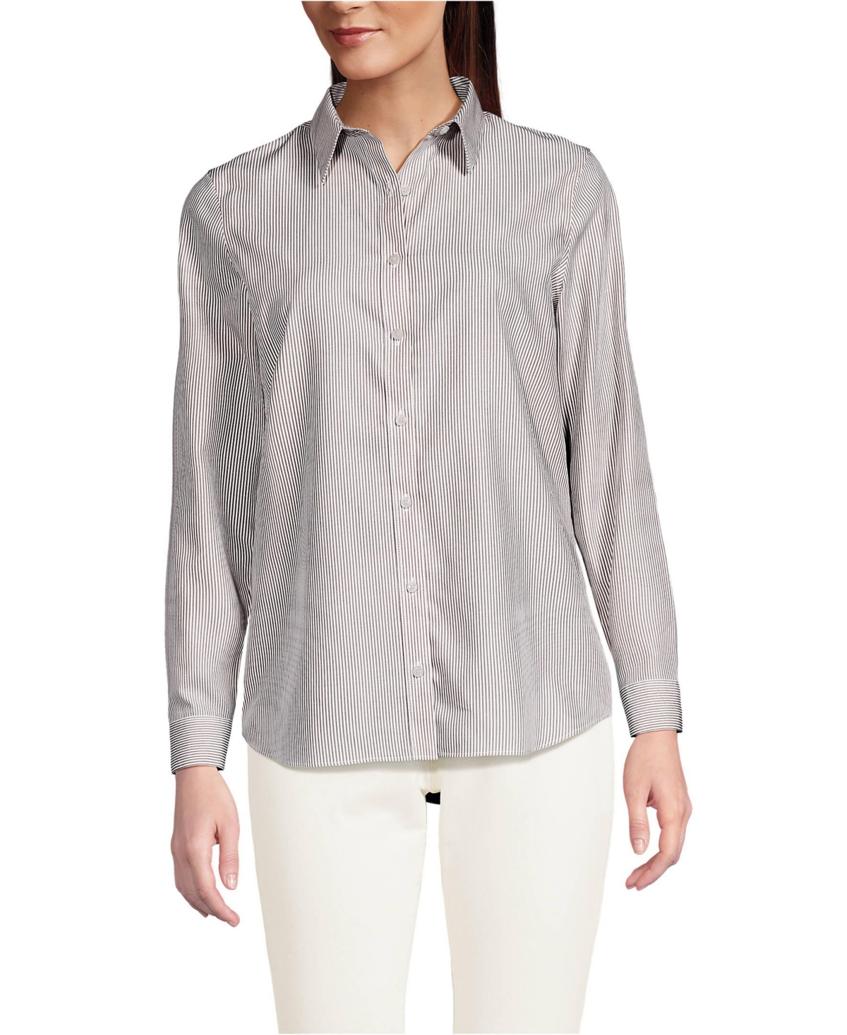 Click here for Lands End Womens No Iron Button Front Shirt - Dark... prices