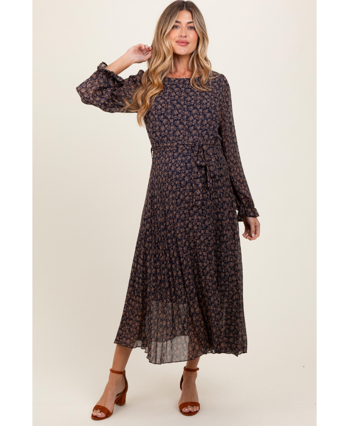 Click here for Pinkblush Maternity Navy Blue Floral Front Tie Ple... prices