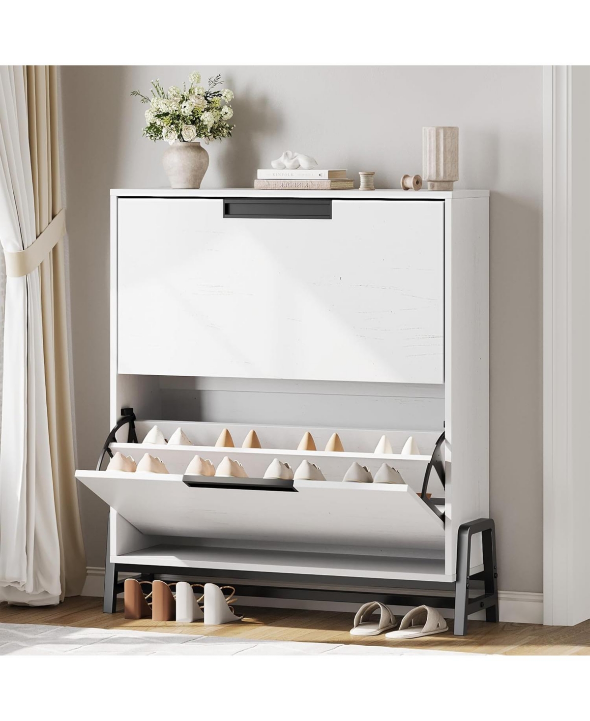 Click here for Shoe storage cabinet with 2 flip drawers  metal le... prices