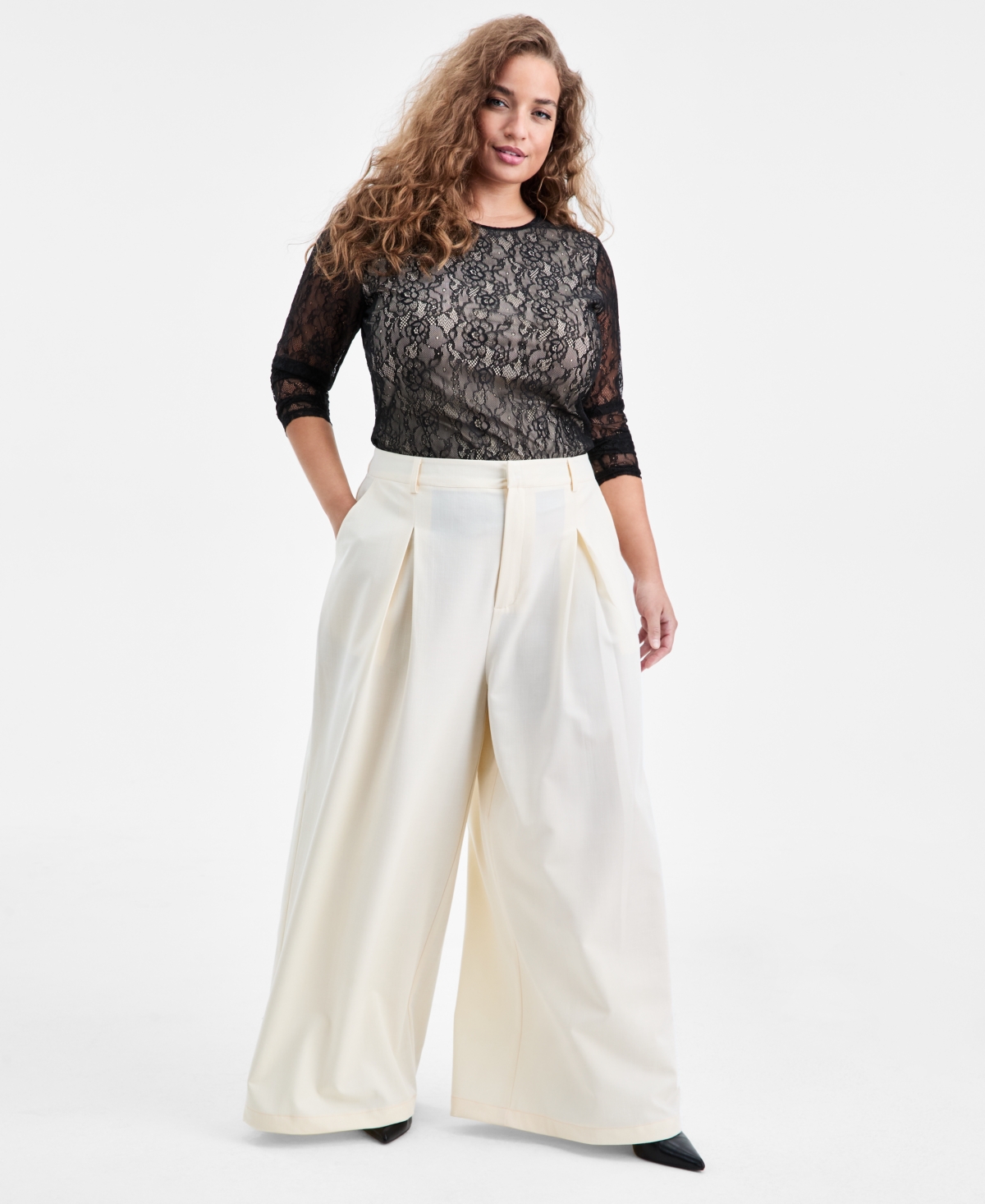 Click here for Bar Iii Trendy Plus Size Casual Pleated Wide-Leg P... prices