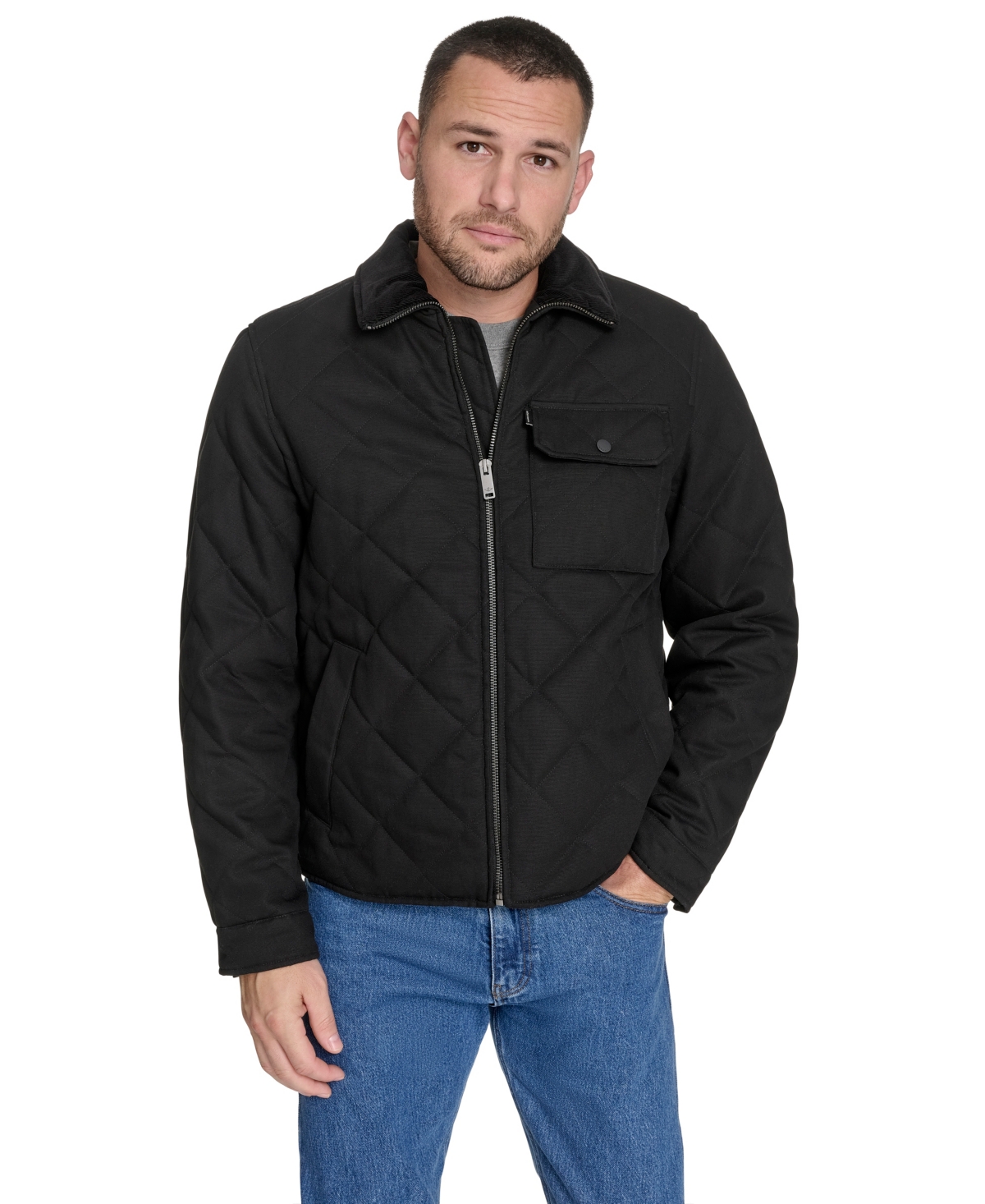 Click here for Dockers Mens Diamond Quilted Jacket - Black prices
