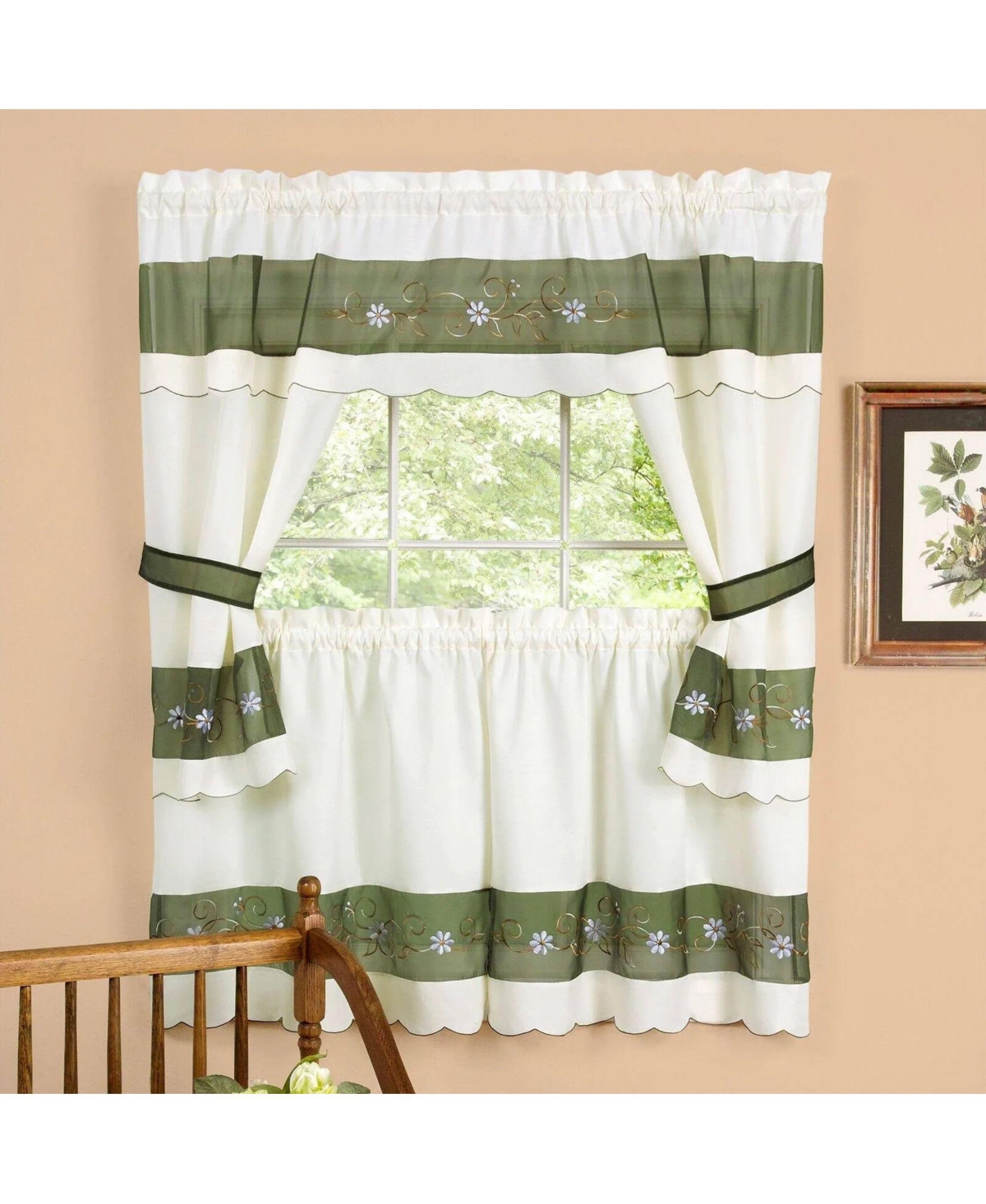 Click here for Kate Aurora 5 Piece Embroidered Floral Kitchen Cur... prices