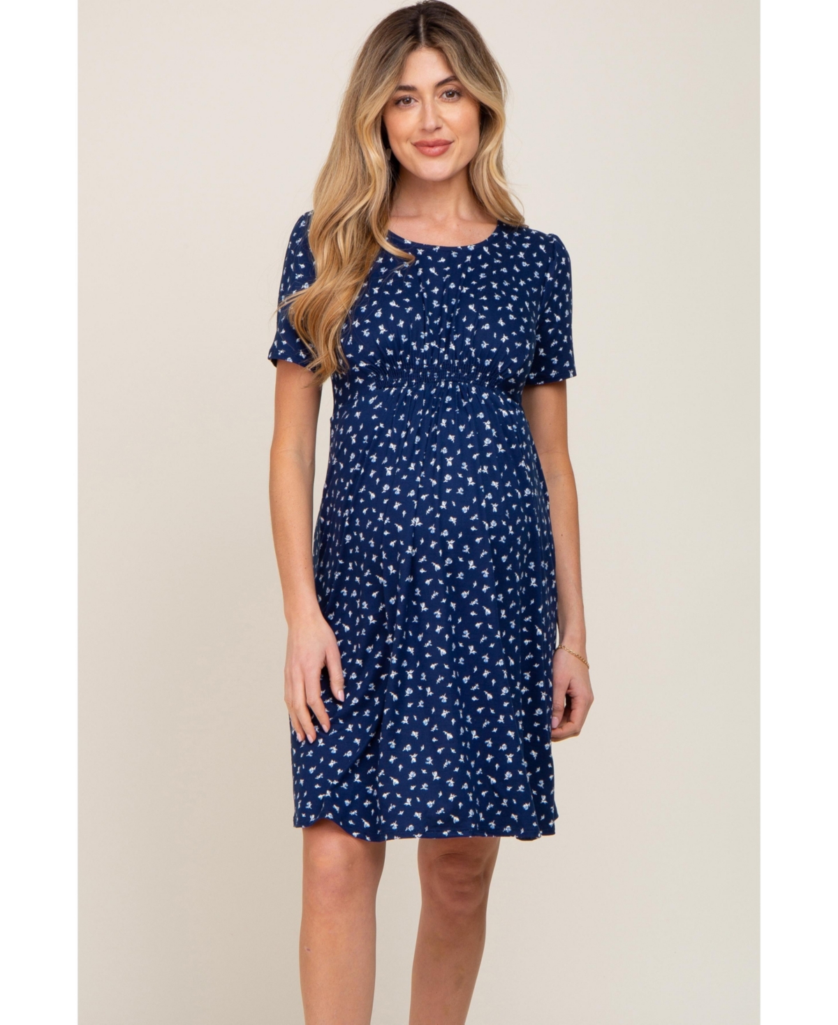 Click here for Pinkblush Maternity Navy Floral Smocked Short Slee... prices