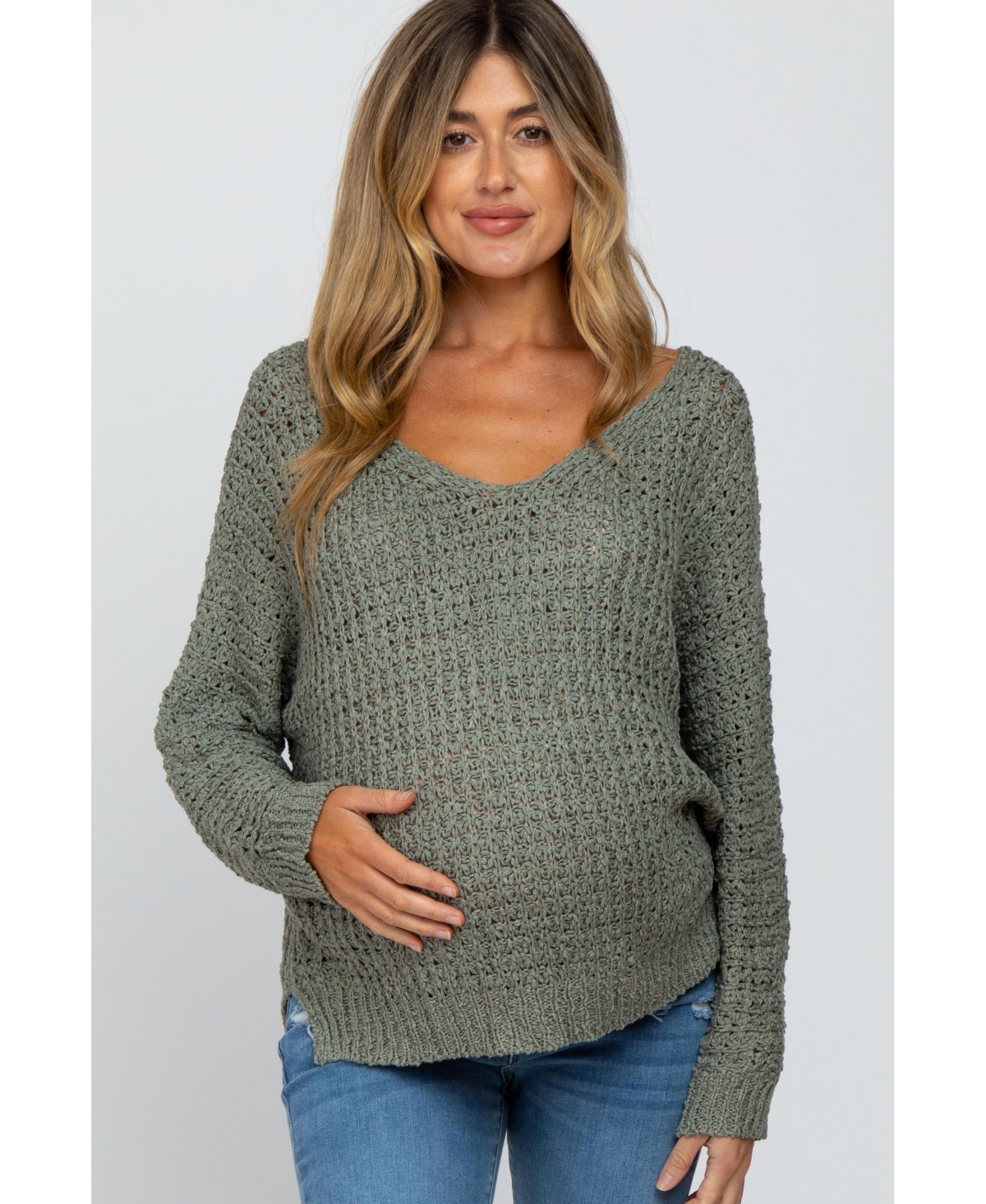 Click here for Pinkblush Maternity Olive V-Neck Side Slit Thick K... prices