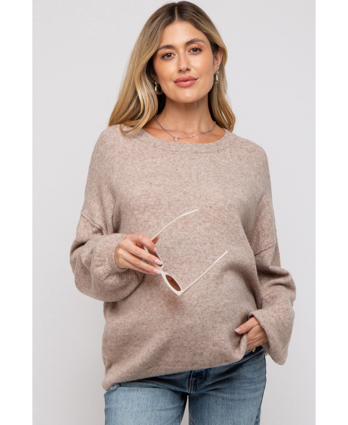 Click here for Pinkblush Maternity Taupe Basic Drop Shoulder Swea... prices