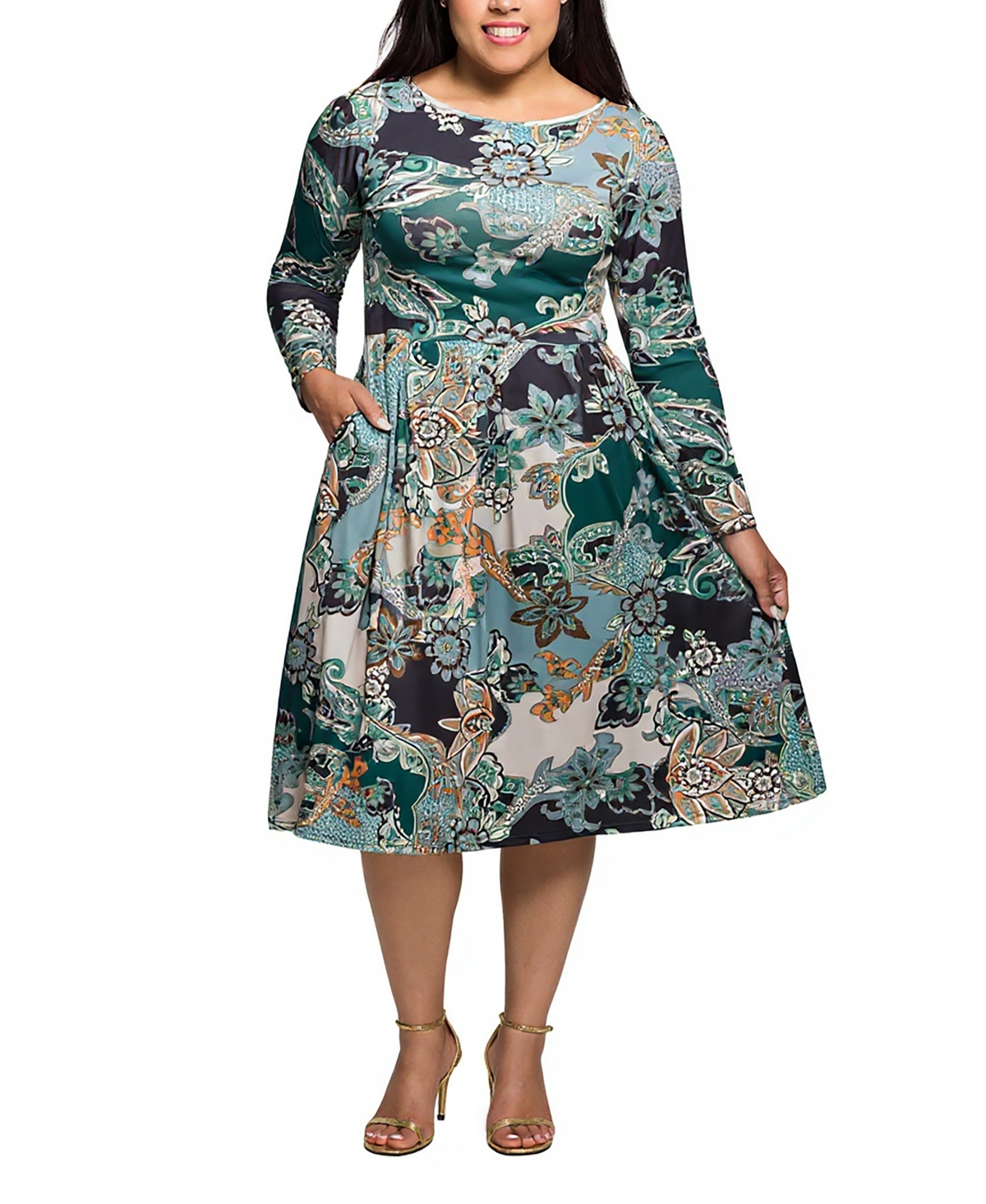 Click here for 24seven Comfort Apparel Plus Size Long Sleeve Midi... prices