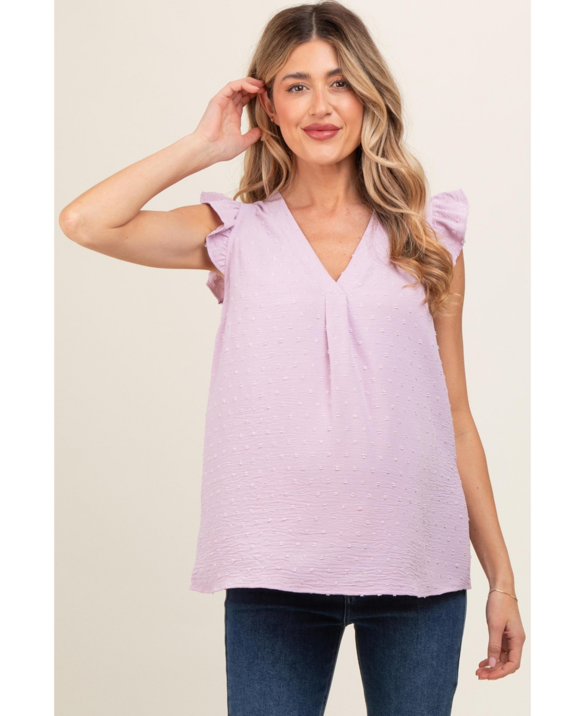 Click here for Pinkblush Maternity Lavender Swiss Dot Flutter Sle... prices