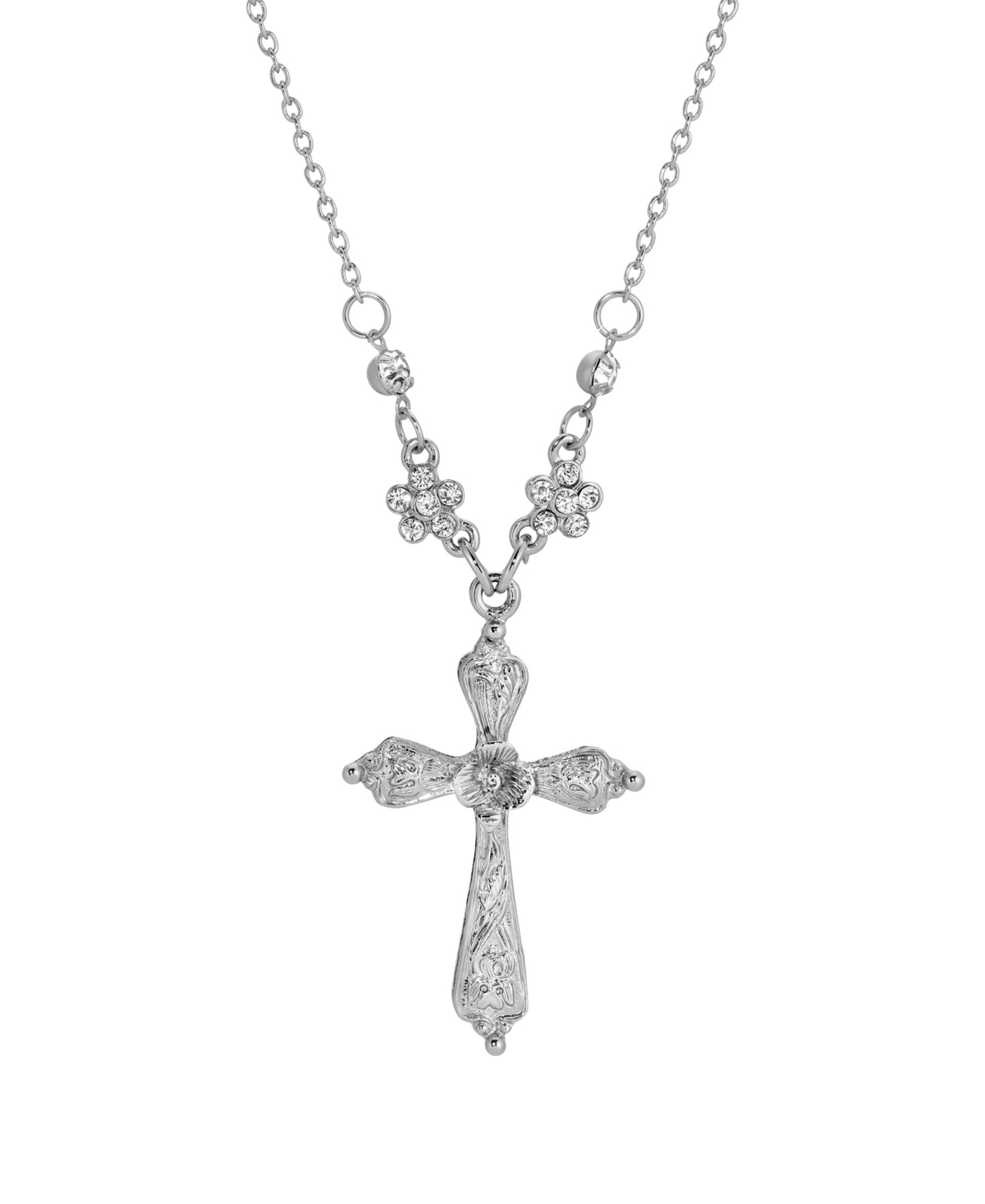 Click here for 2028 Silver Tone Cross Crystal Necklace - Silver prices