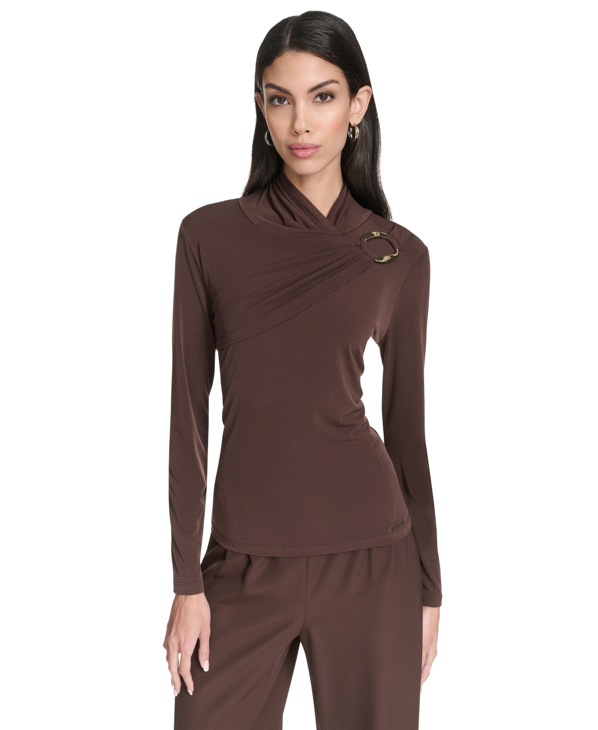 Click here for Halston Womens Hardware Matte Long Sleeves Top - E... prices