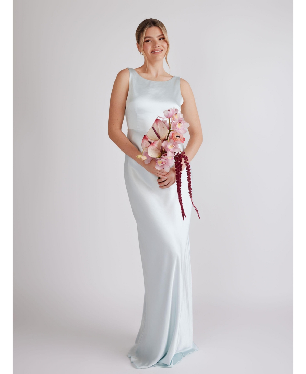 Click here for Six Stories Cowl Back Satin Bridesmaid Dress - Ice... prices