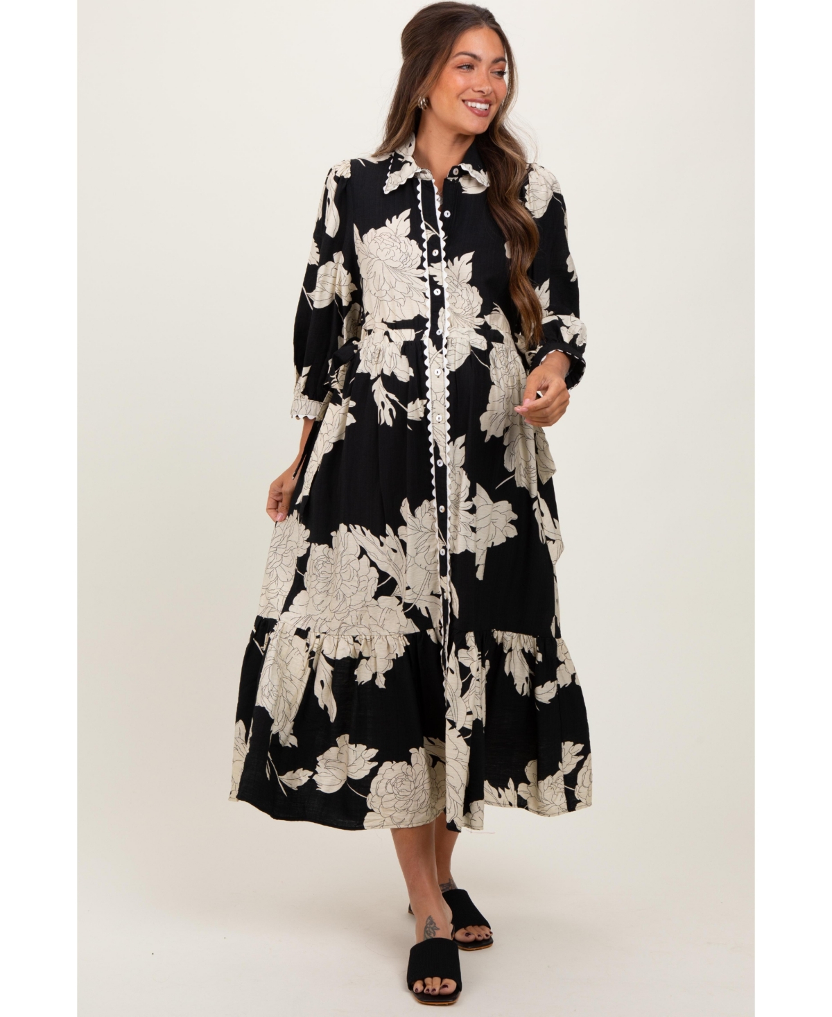 Click here for Pinkblush Maternity Black Floral Print Cinched Tie... prices