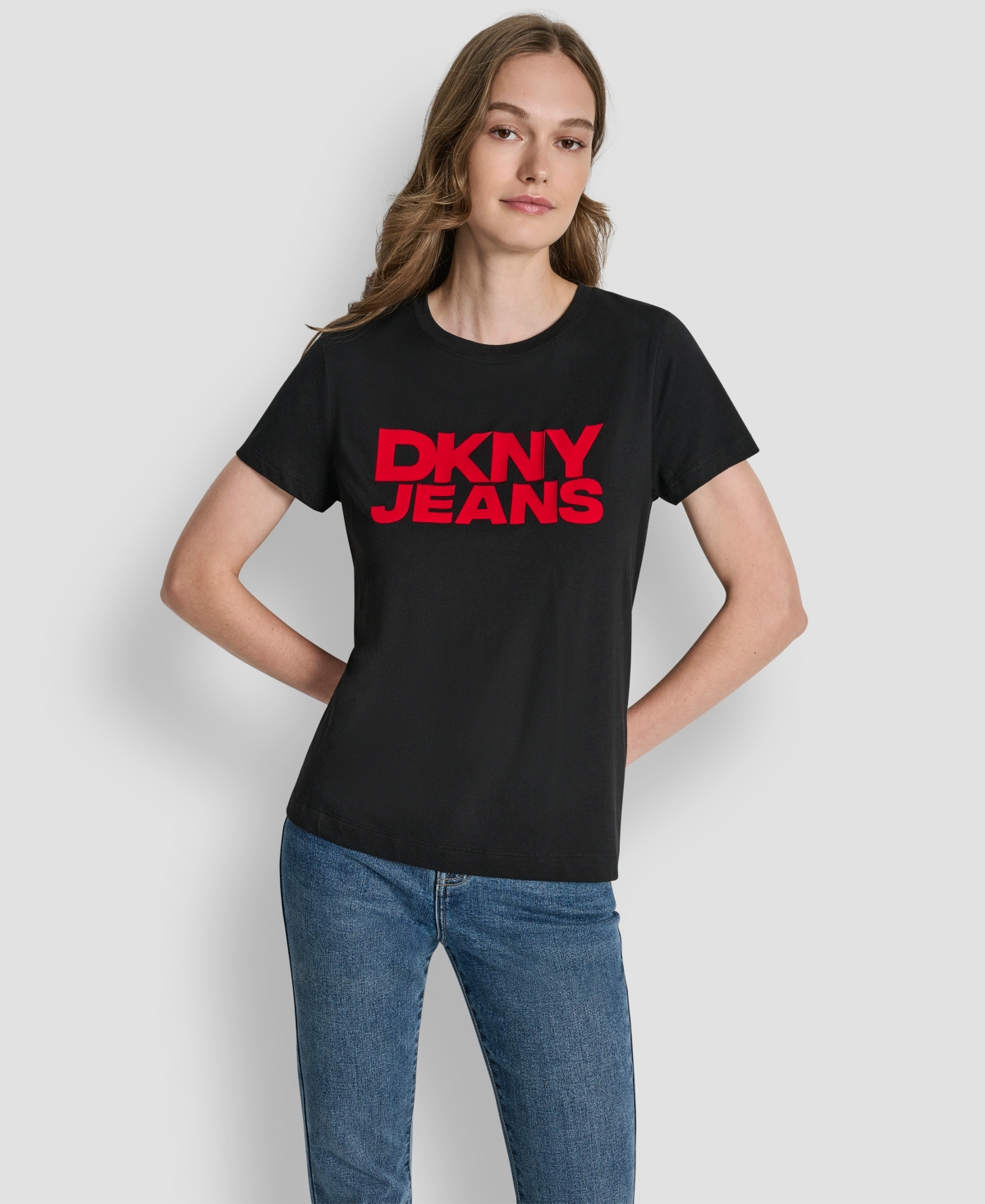 Click here for Dkny Jeans Womens Flocked Logo Crewneck T-Shirt -... prices