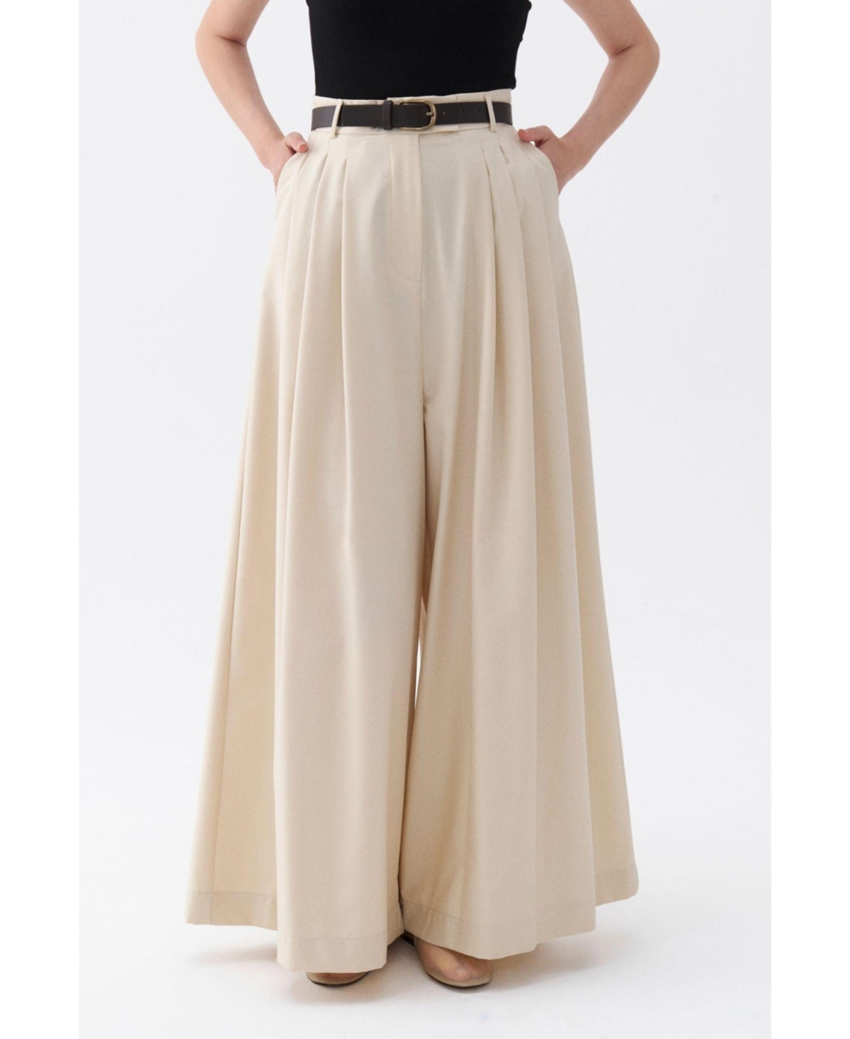 Click here for Nocturne Womens Belted Palazzo Trousers - Beige prices