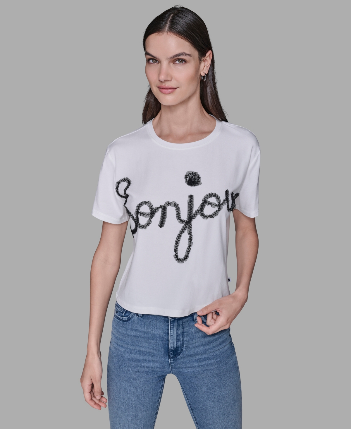 Click here for Karl Lagerfeld Paris Womens Crewneck Bonjour Print... prices