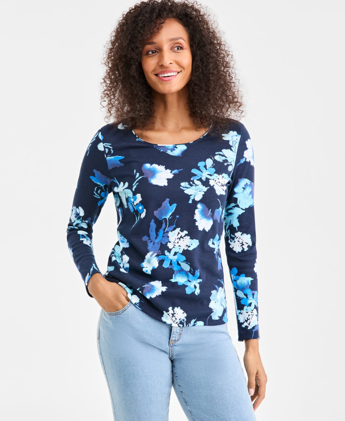 Click here for Style & Co Petite Floral Print Long Sleeve Top - I... prices