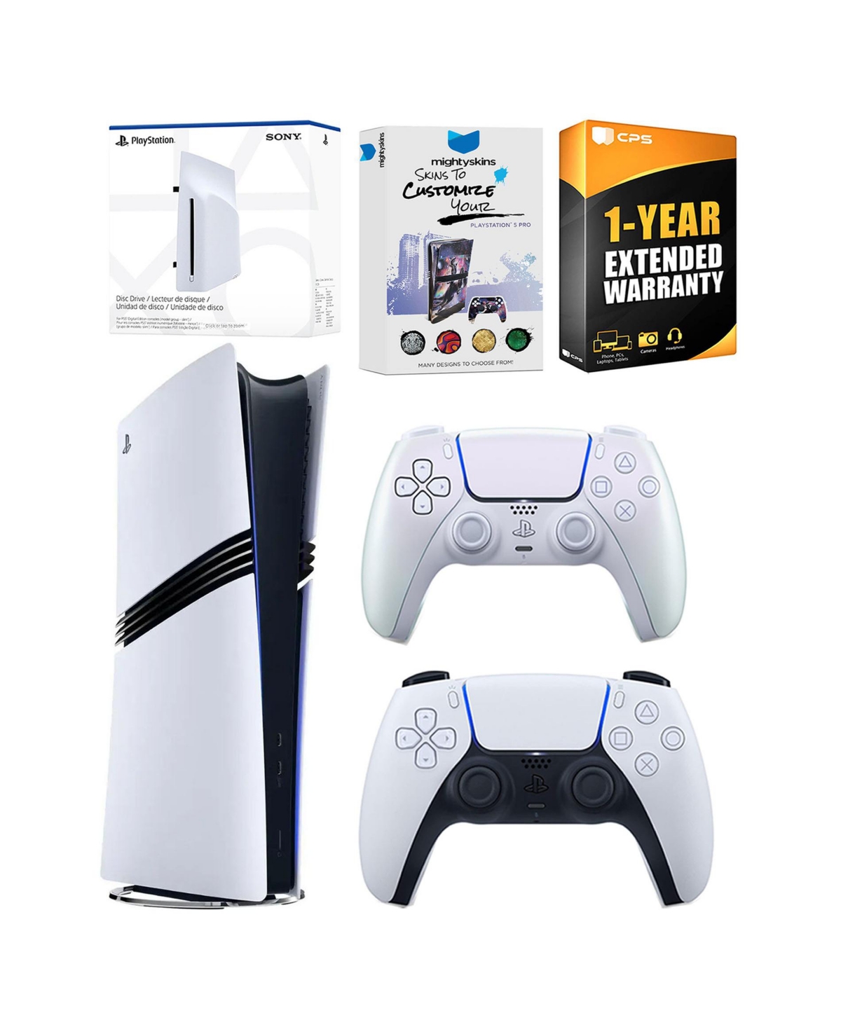 Sony PlayStation 5 Pro Digital Bundle with Disc Drive  Extra Controller  MightySkins Voucher and 1 Year Extended Warranty - Chroma pearl