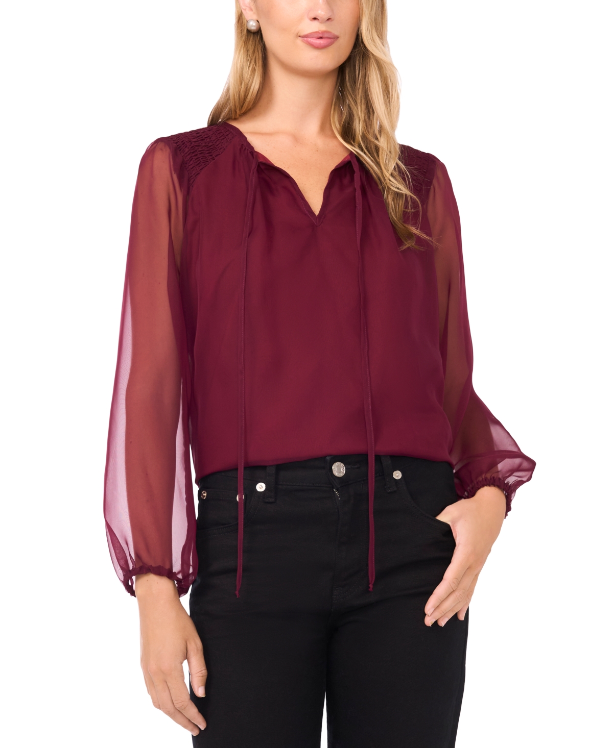 Click here for Vince Camuto Womens Balloon Sleeve V-Neck Top - Bo... prices