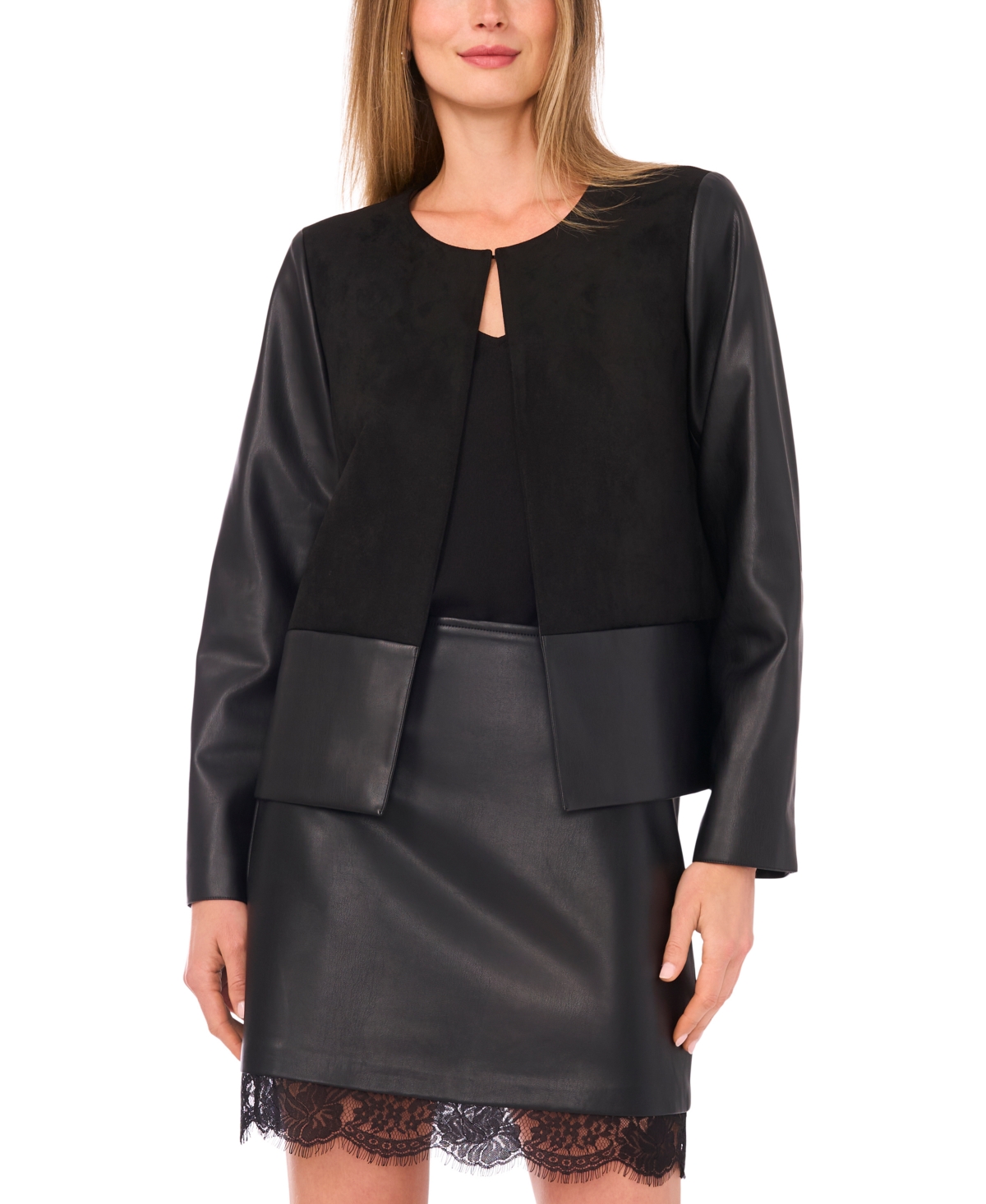 Click here for Vince Camuto Womens Collarless Jacket - Rich Black prices