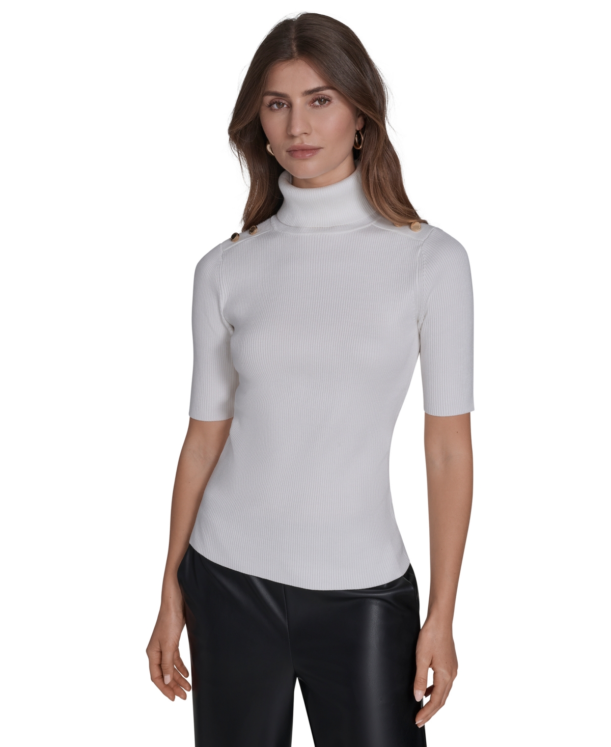 Click here for Halston Womens Ribbed 3/4-Sleeve Turtle Neck Top -... prices