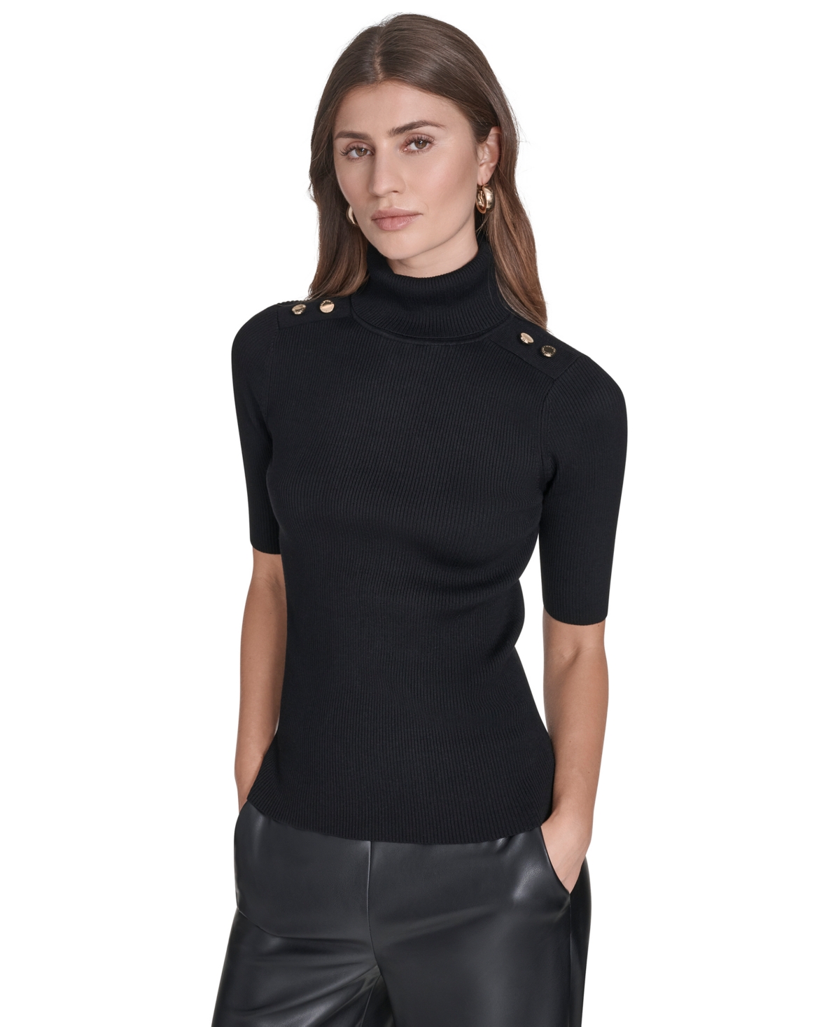 Click here for Halston Womens Ribbed 3/4-Sleeve Turtle Neck Top -... prices