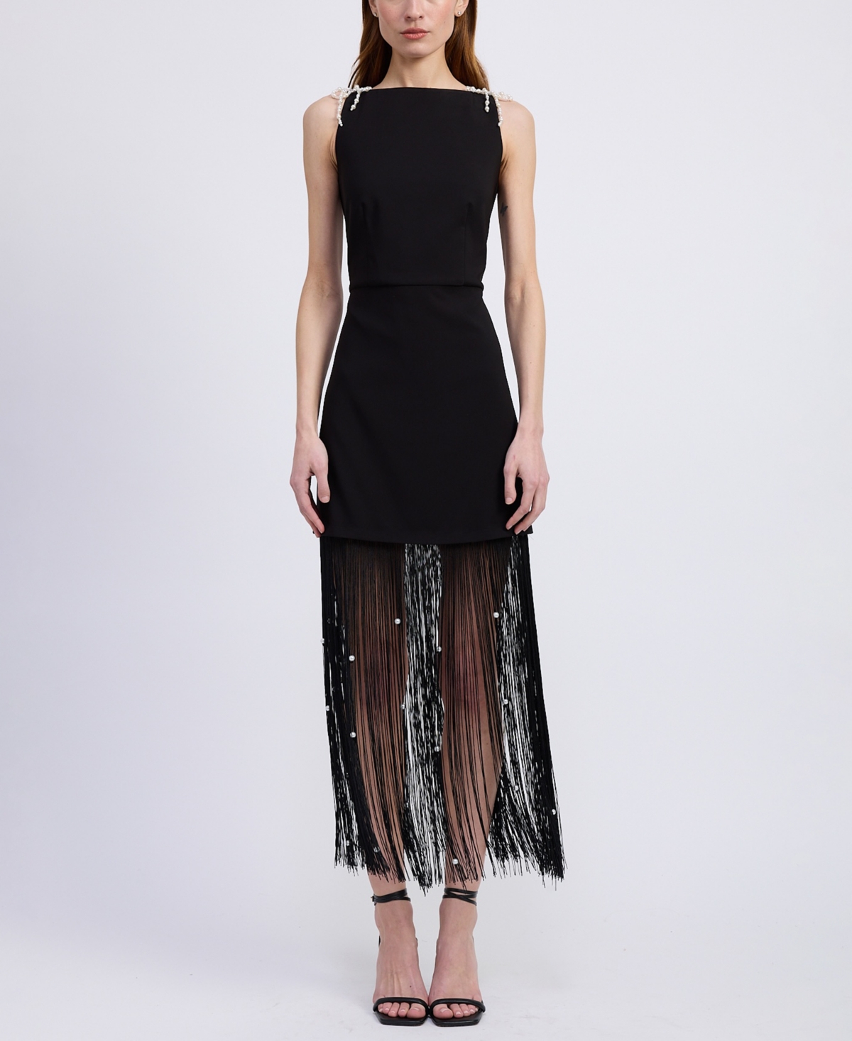 Click here for En Saison Womens Leah Fringe Detail Dress - Black prices