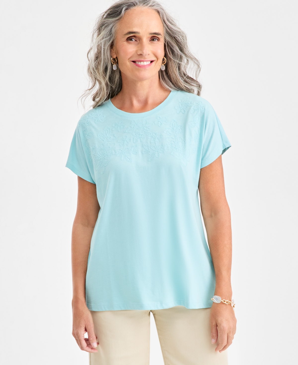 Click here for Style & Co Womens Soutache-Trim Short-Sleeve Knit... prices