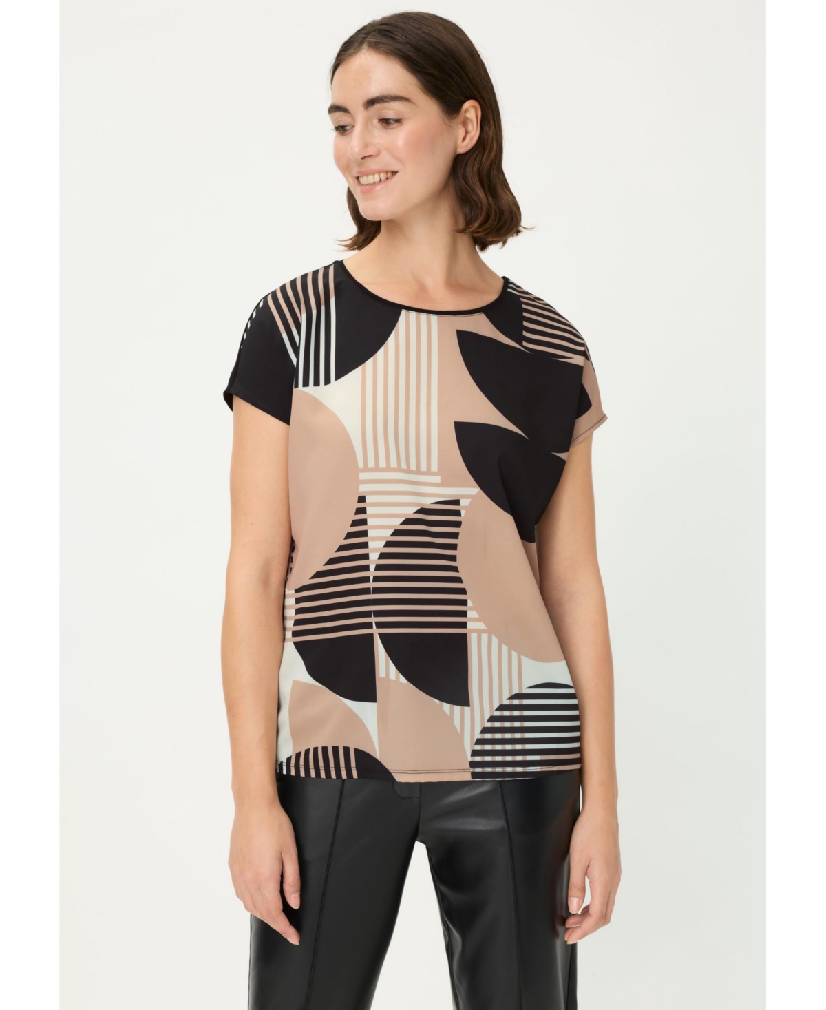 Click here for Olsen Womens Mixed Media Geo T-Shirt - Warm biscui... prices