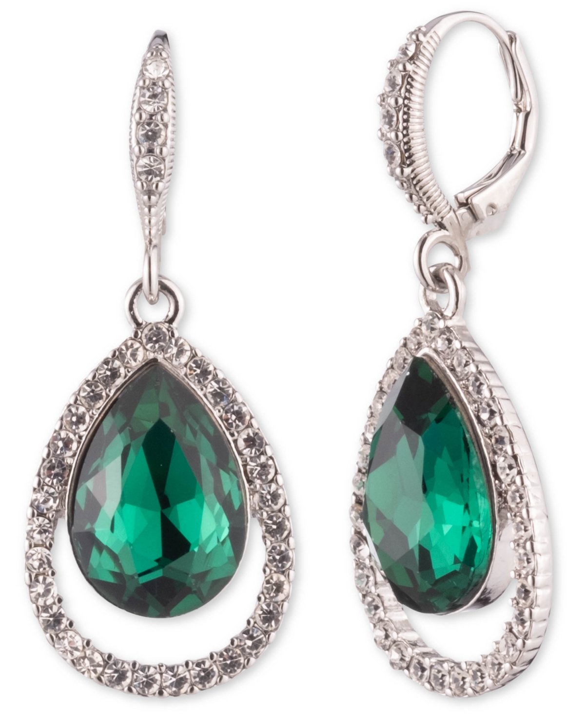 Click here for Givenchy Rhodium Emerald Silver-Tone Pear Drop Ear... prices