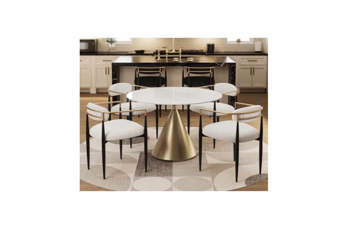 Click here for Morden Fort 47 Round Faux Marble Dining Set with 4... prices