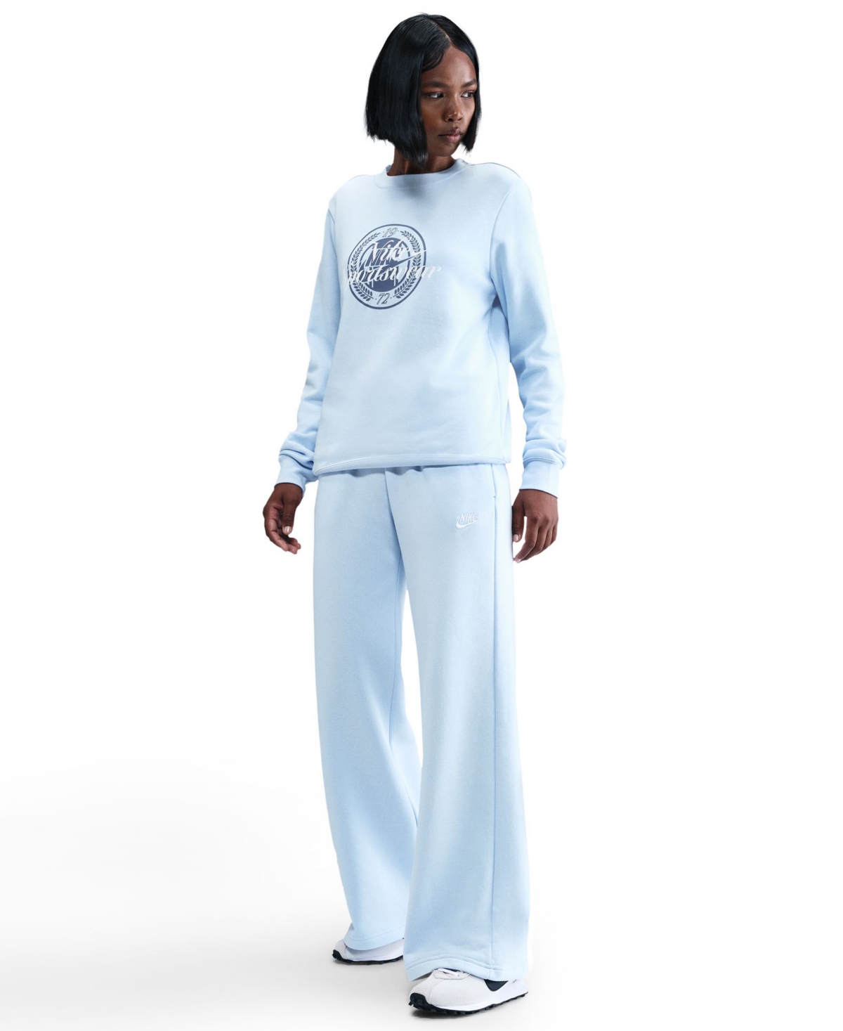 Nike Womens Sportswear Club Fleece Mid-Rise Wide-Leg Sweatpants - Celestine Blue/white