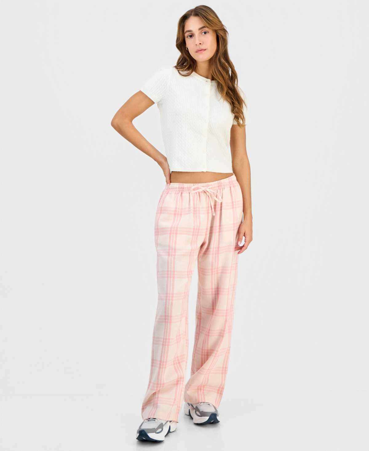 Click here for Self Esteem Juniors Plaid-Print Tie-Waist Wide-Leg... prices