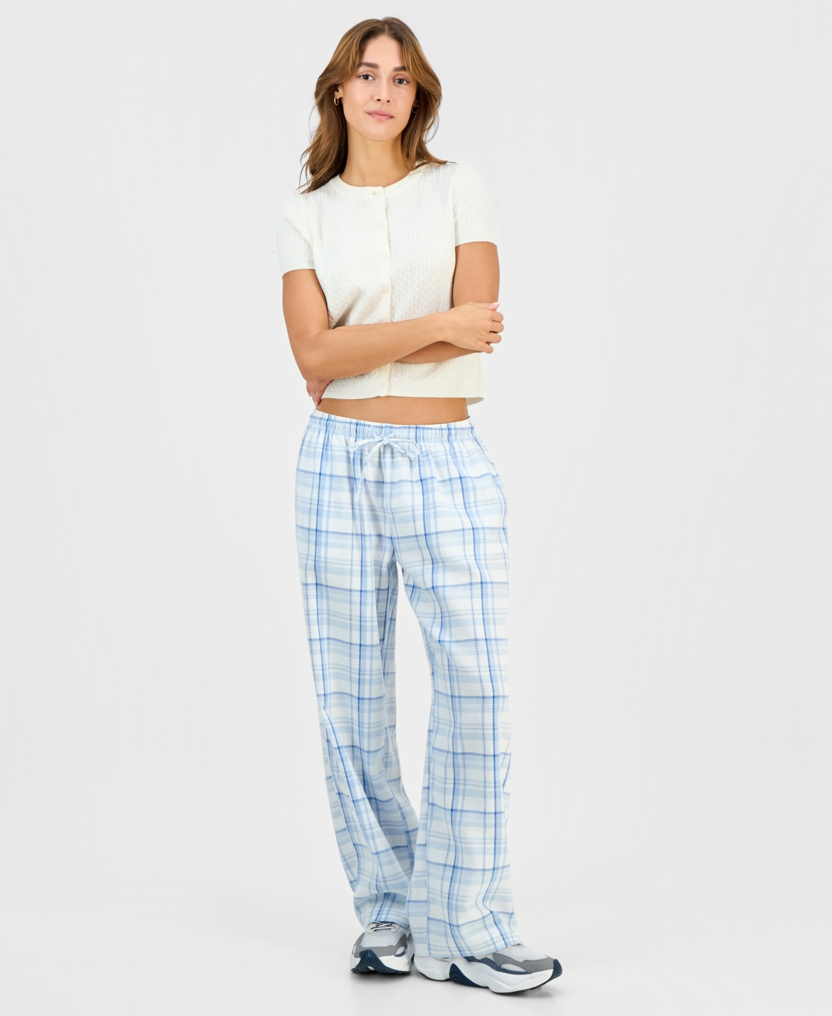Click here for Self Esteem Juniors Plaid-Print Tie-Waist Wide-Leg... prices