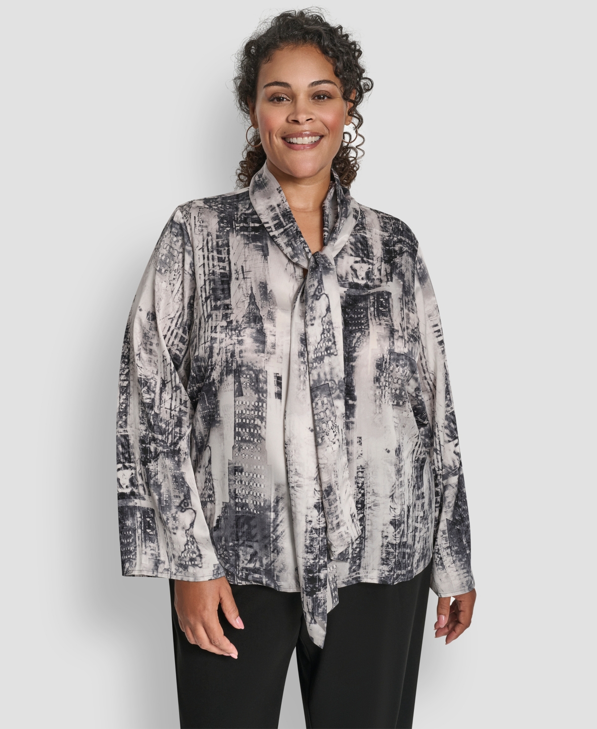Click here for Dkny Plus Size V-Neck Long Sleeve Top - Graphite/S... prices