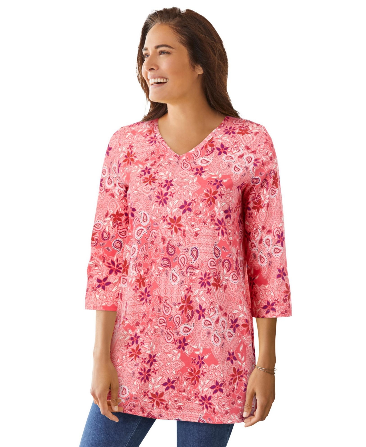 Click here for Woman Within Womens Within Perfect Printed Three-Q... prices