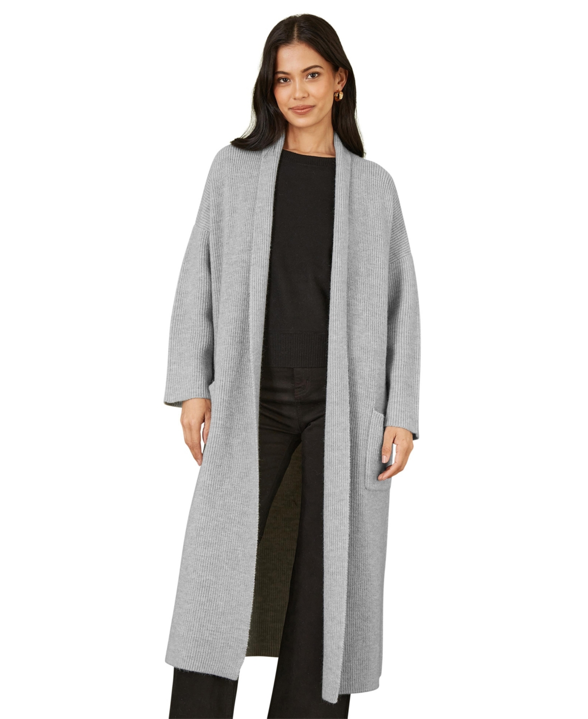 Click here for Yumi Knitted Maxi Cardigan With Pockets - Grey prices