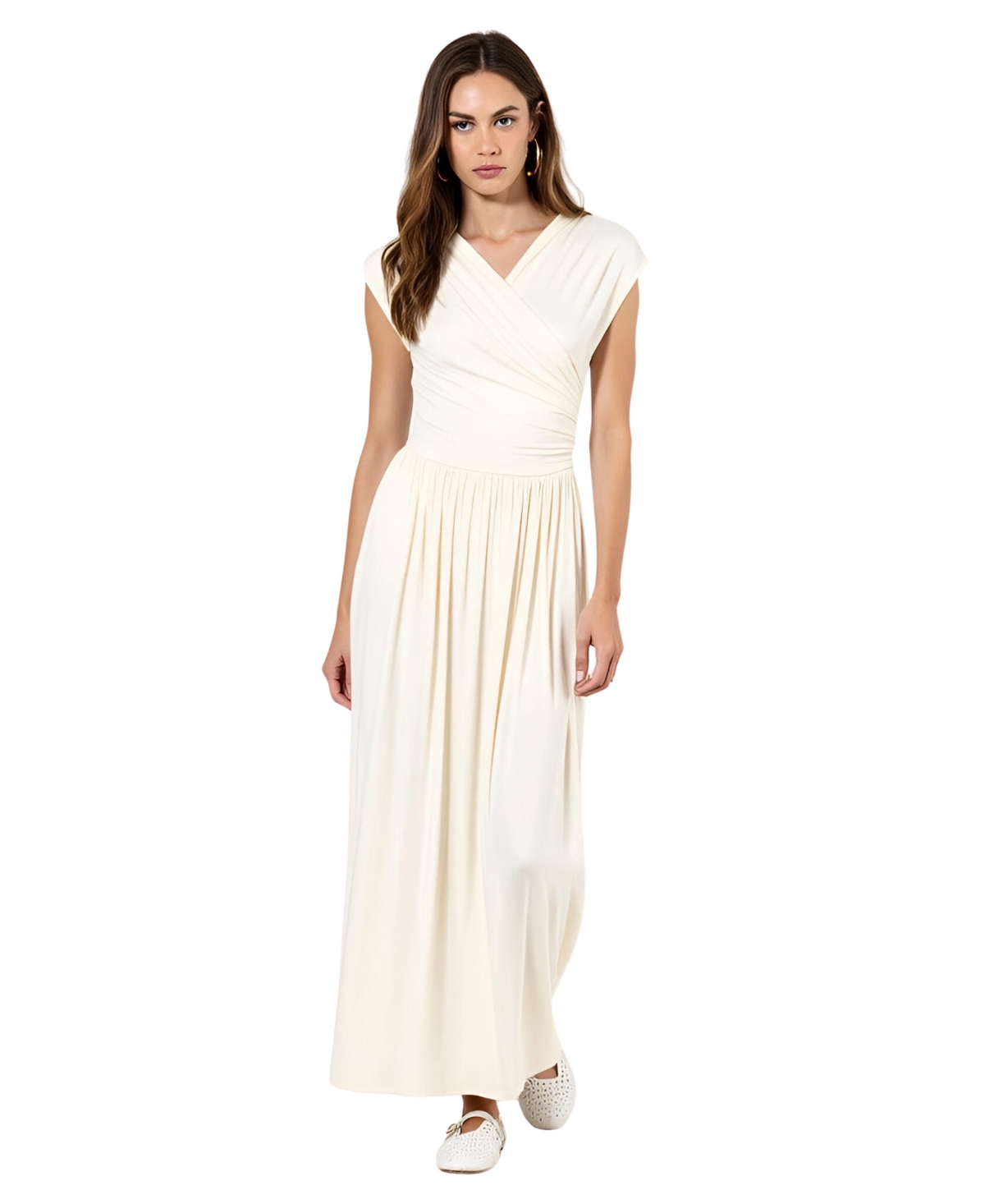 Click here for Modenaire Womens Sleeveless Faux Wrap Shirred Wais... prices