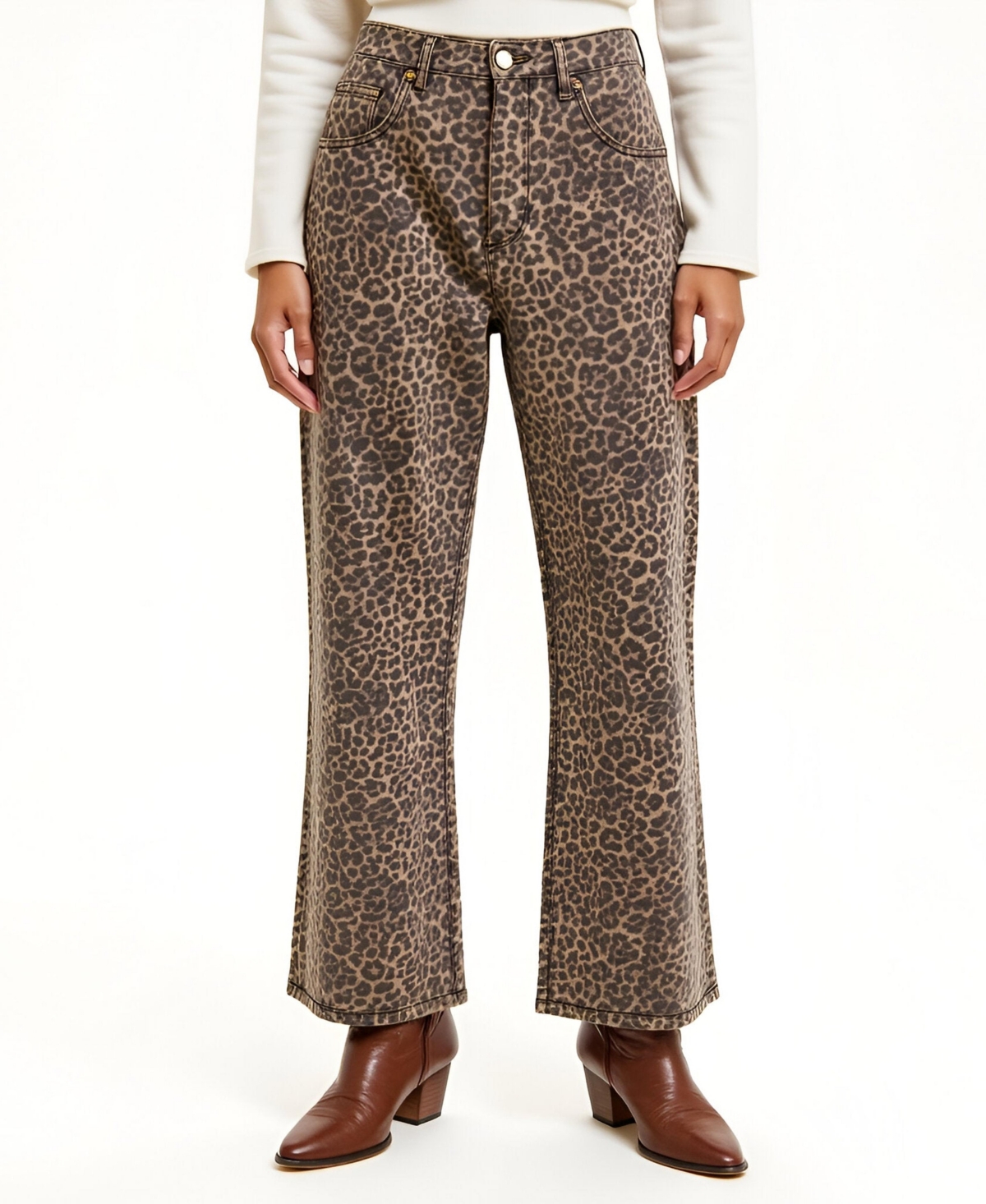 Click here for Modenaire Womens Leopard Print High-Waist Straight... prices