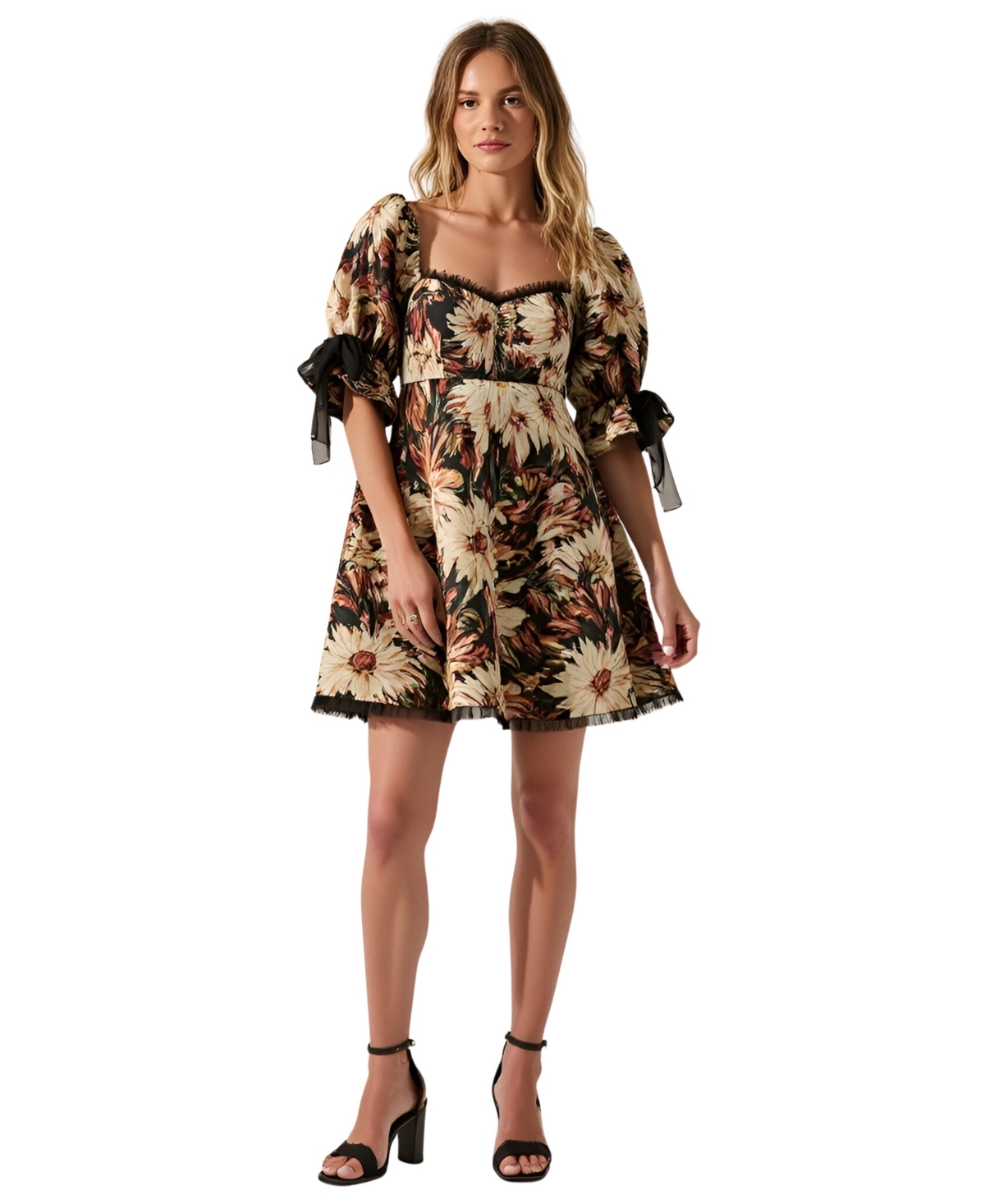 Click here for Modenaire Womens Jacquard Floral Puff-Sleeve Chiff... prices