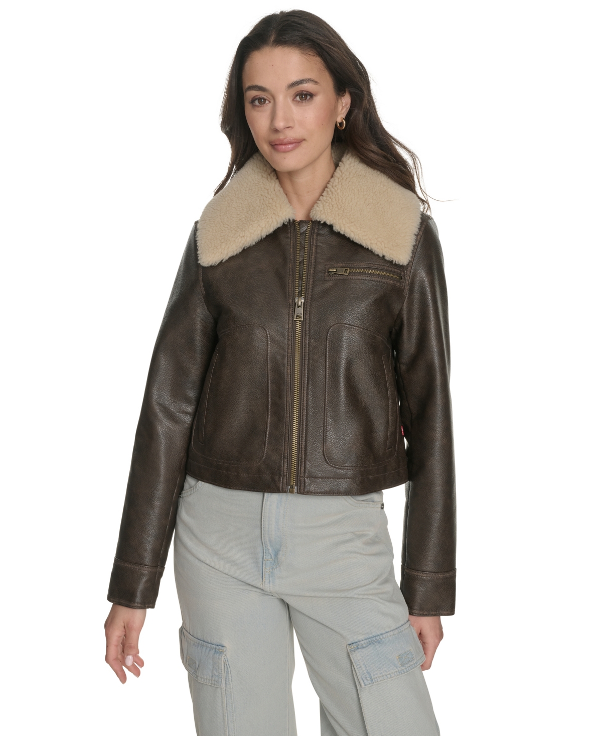 Click here for Levis Womens Regular Faux Leather Aviator Jacket -... prices