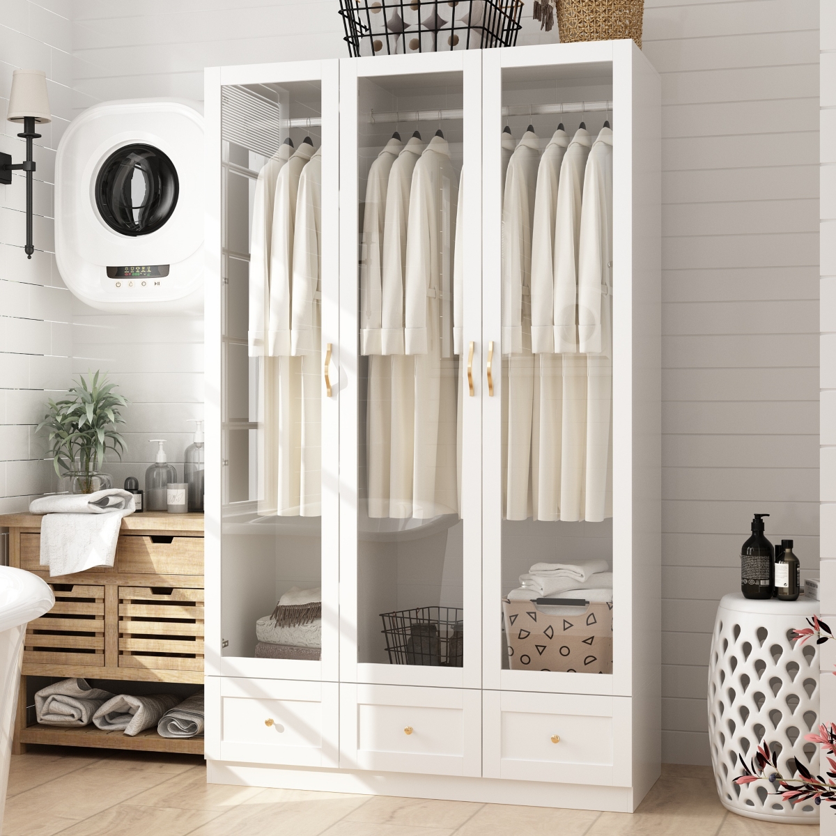 Click here for Tempered Glass Doors Armoires Wardrobe with Hangin... prices