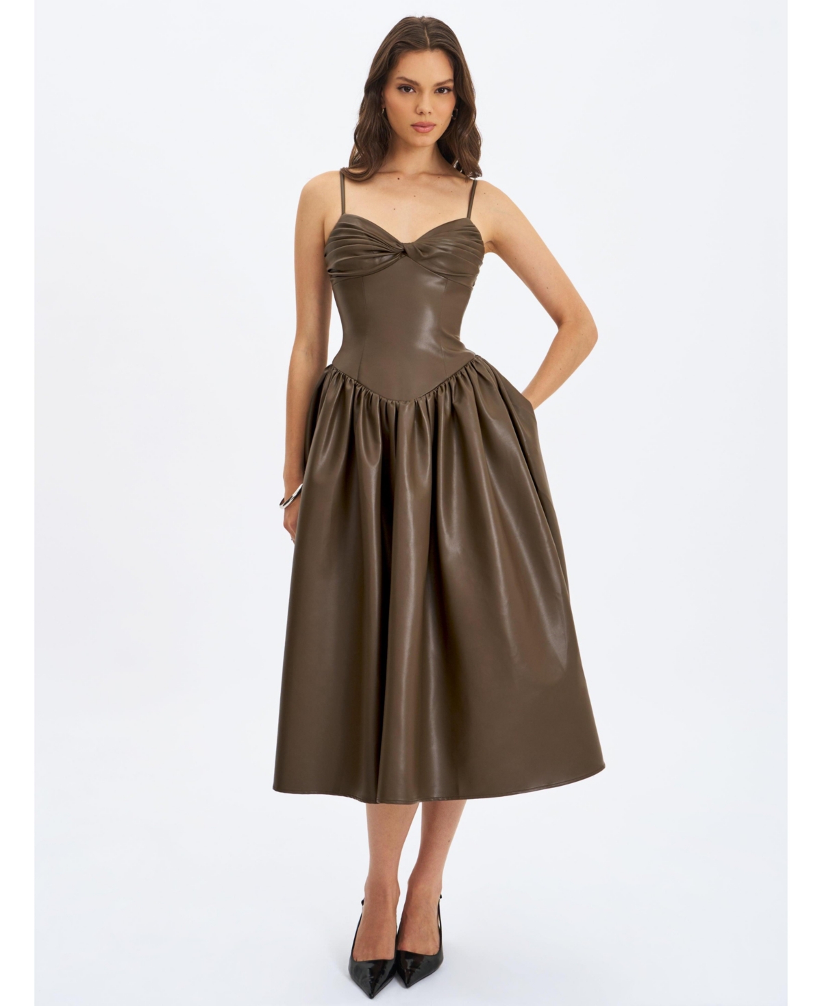 Click here for Miss Circle Womens Parisia Cocoa Faux Leather Drop... prices