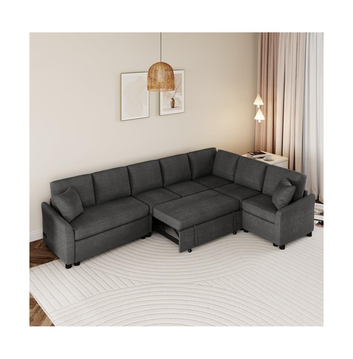 Click here for 124.8” L-Shaped Pull Out Sleeper Sofa Bed w... prices