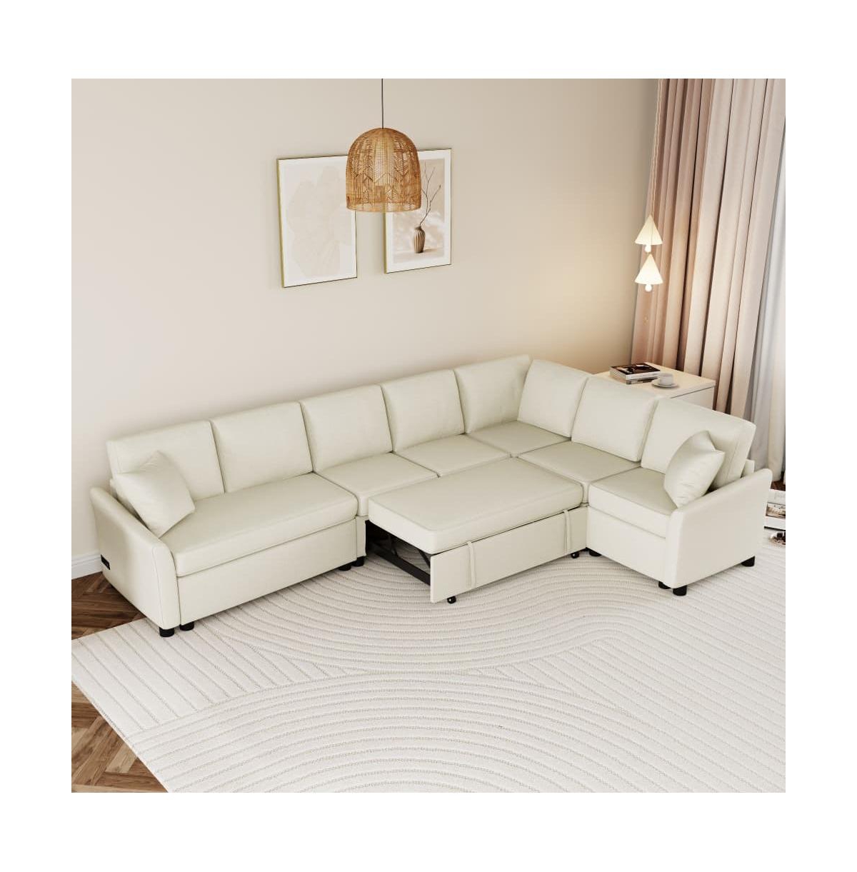 Click here for 124.8” L-Shaped Pull Out Sleeper Sofa Bed w... prices